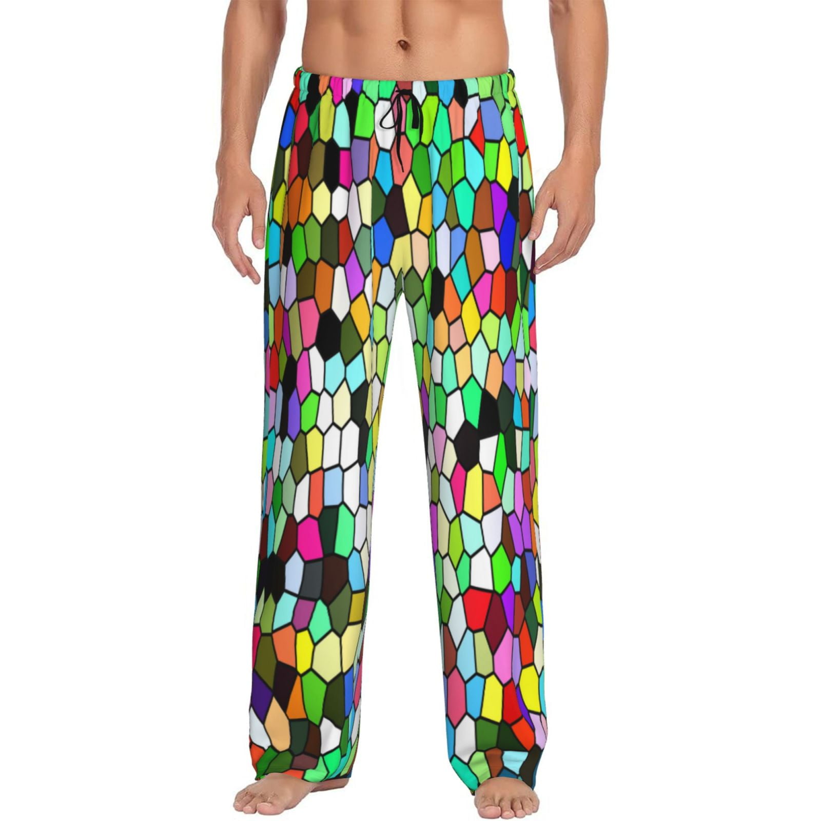 Junzan Men'S Pajama Pants Colorful Tie Dye Stained Glass Sleepwear ...