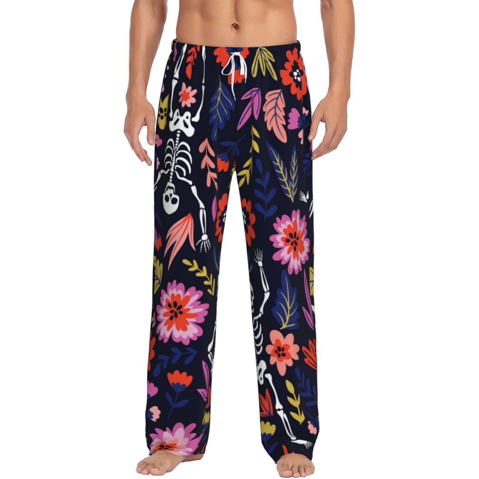 Junzan Men'S Pajama Pants Dancing Skeletons Floral Garden Sleepwear ...