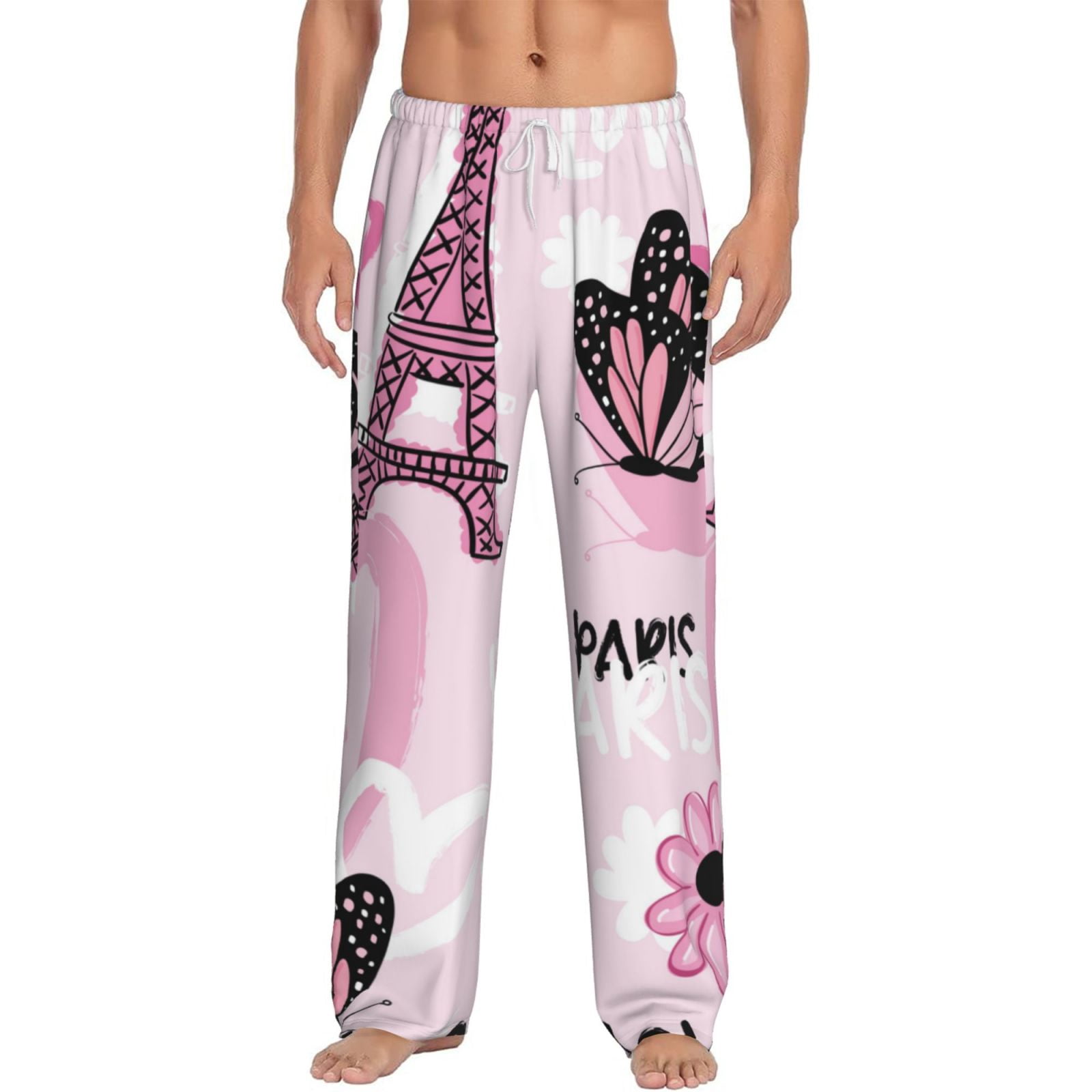 Junzan Men'S Pajama Pants Eiffel Tower And Butterflies Sleepwear Pants ...