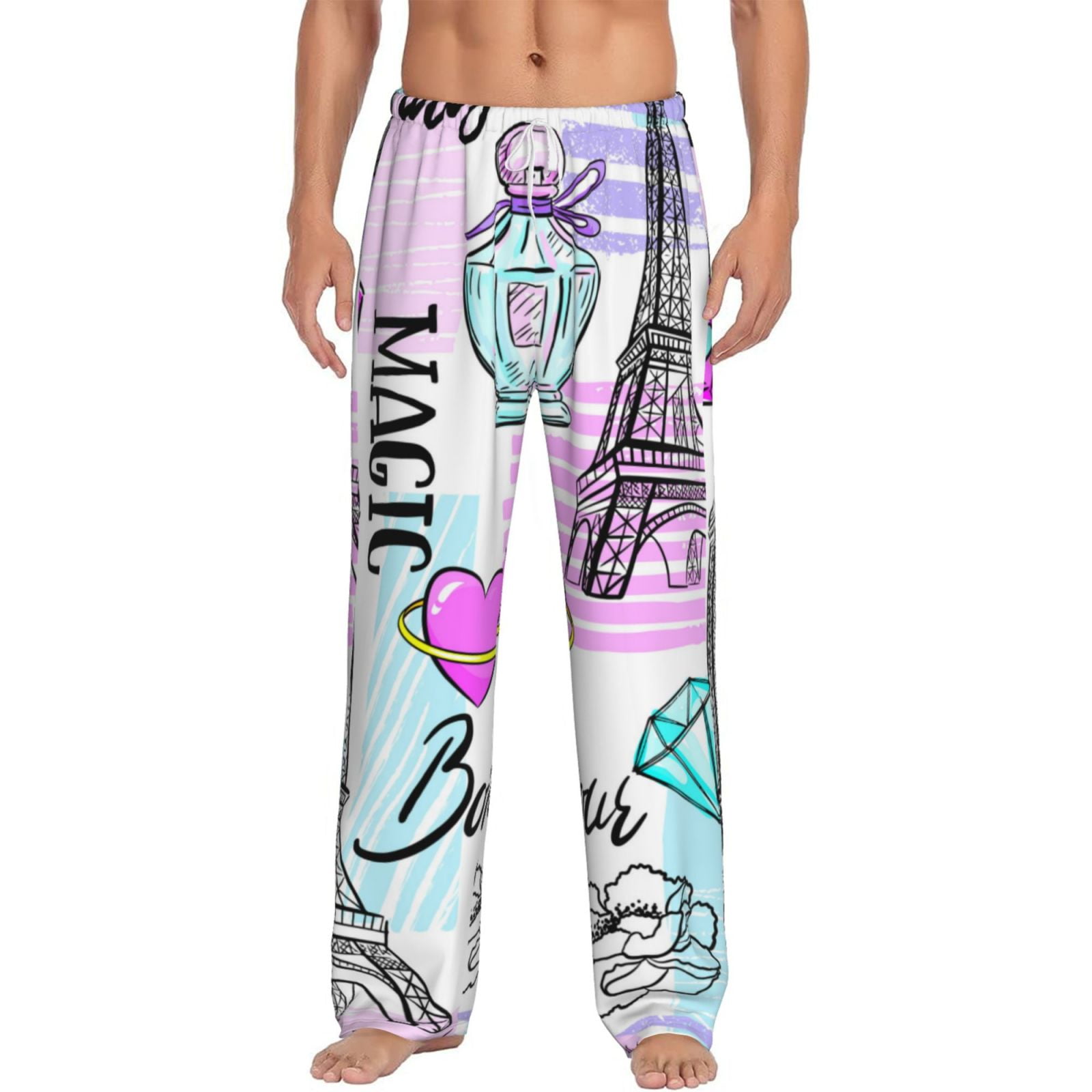 Junzan Men'S Pajama Pants Eiffel Tower And Hearts Sleepwear Pants Pj ...