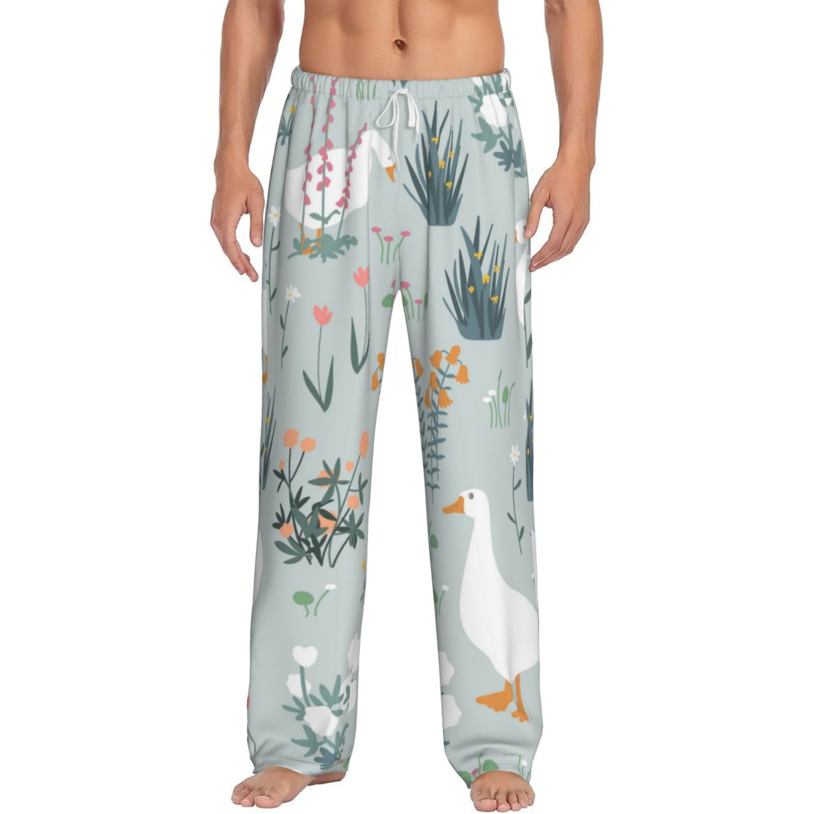 Junzan Men'S Pajama Pants Goose And Doodle Flowers Sleepwear Pants Pj ...
