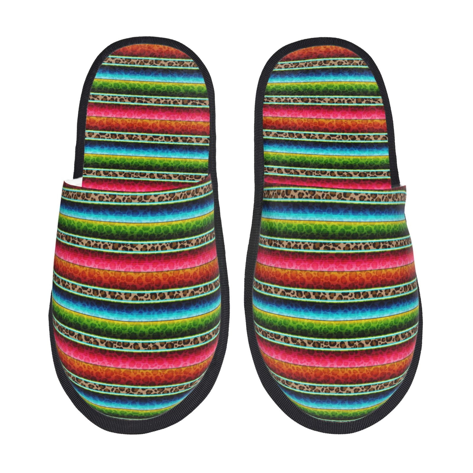 Junzan Mexican Leopard Serape Blanket Stripes Fuzzy Feet Slippers for ...