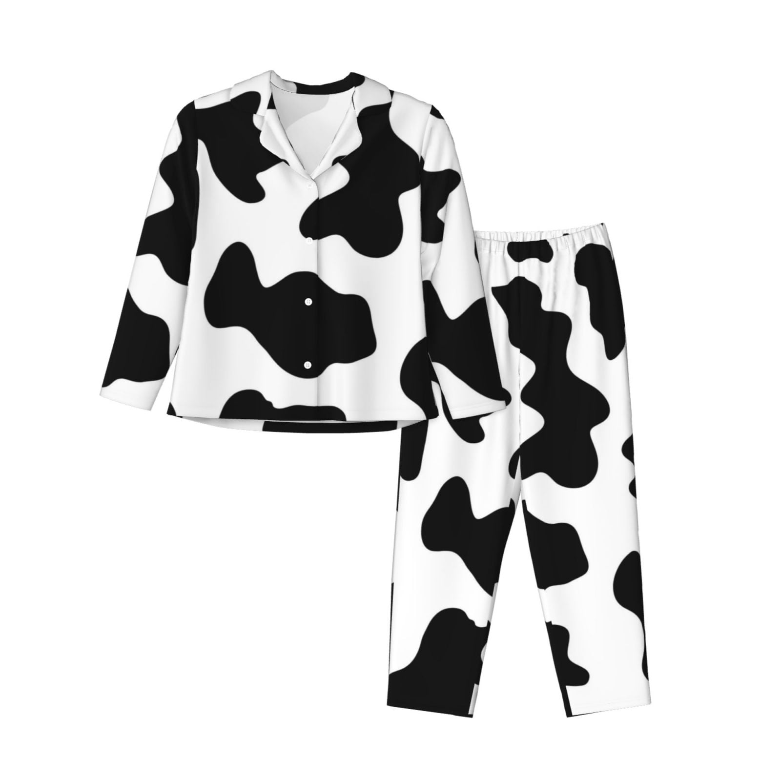 Junzan Milk Cow Print Womens Pajama Sets,Long Sleeve Button Down For ...