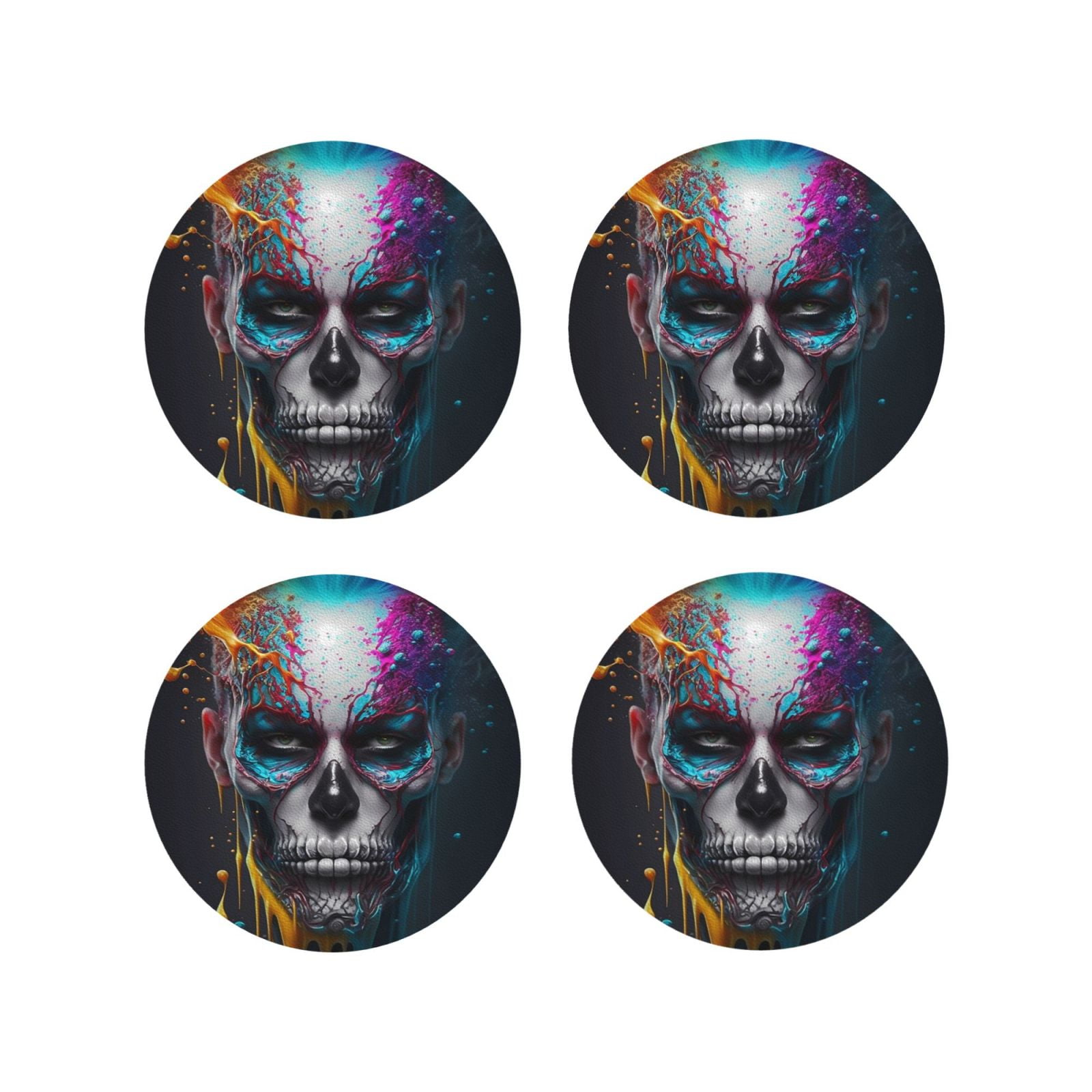 Junzan Modern Abstract Colorful Skull Print Coasters for Drinks ...