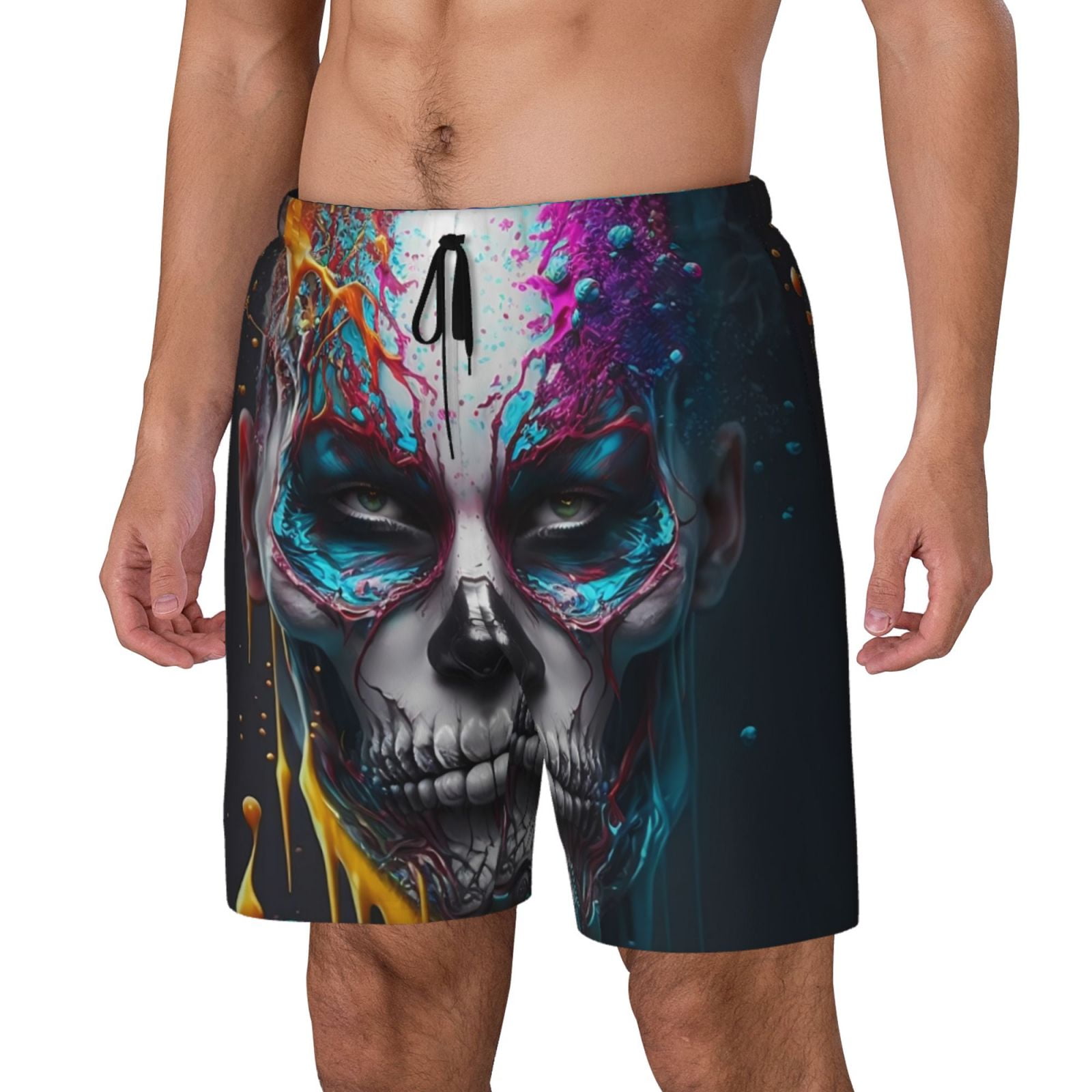Junzan Modern Abstract Colorful Skull Print Swim Trunks Men Swim Shorts ...