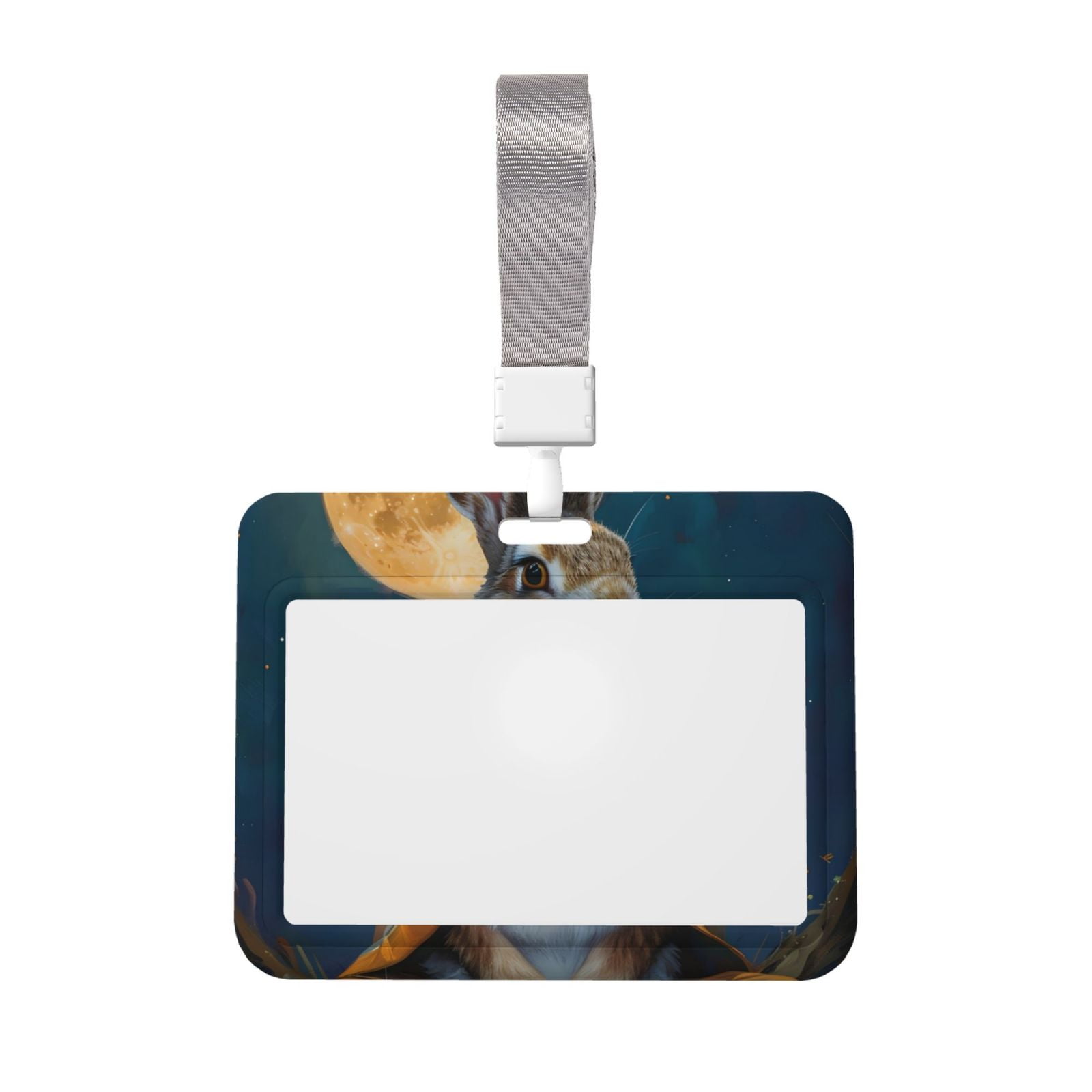 Junzan Moon Night Sky Cute Rabbit ID Badge Holder with Windows Key Card ...