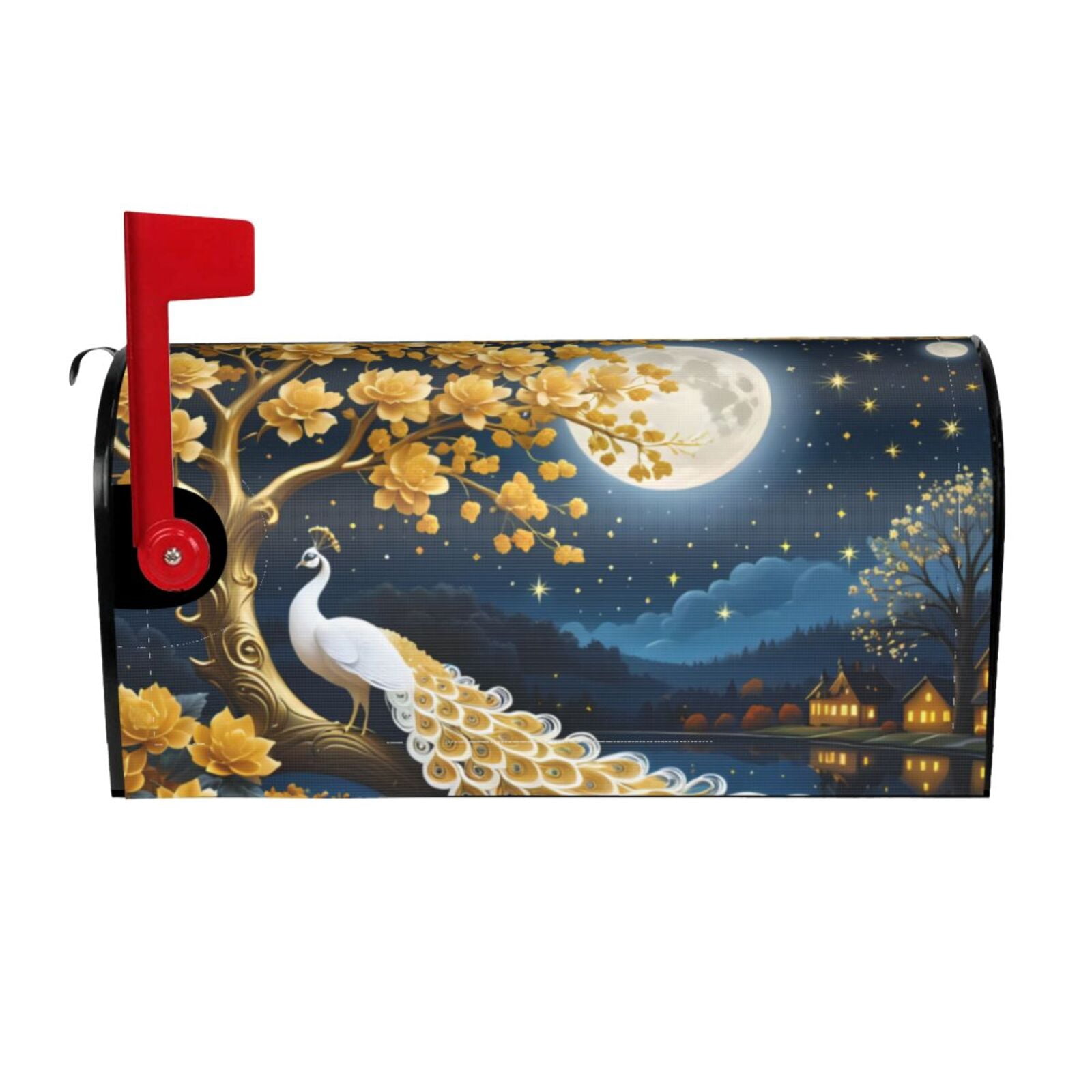 Junzan Moonlit Golden Tree Peacock Pattern Mailbox Covers,Magnetic ...