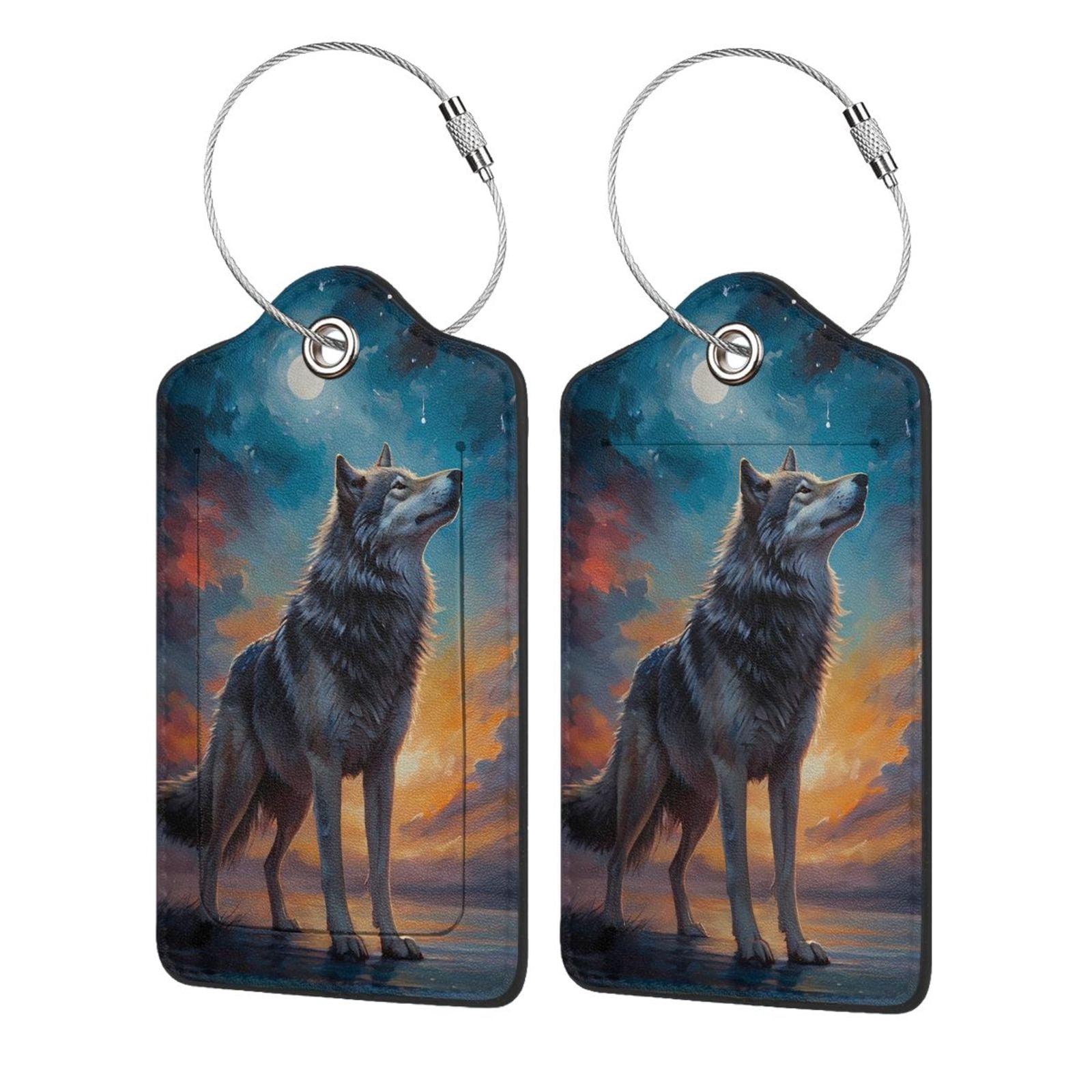 Junzan Moonlit Night Sky Wolf for Luggage Tags,Leather Luggage Tags for ...