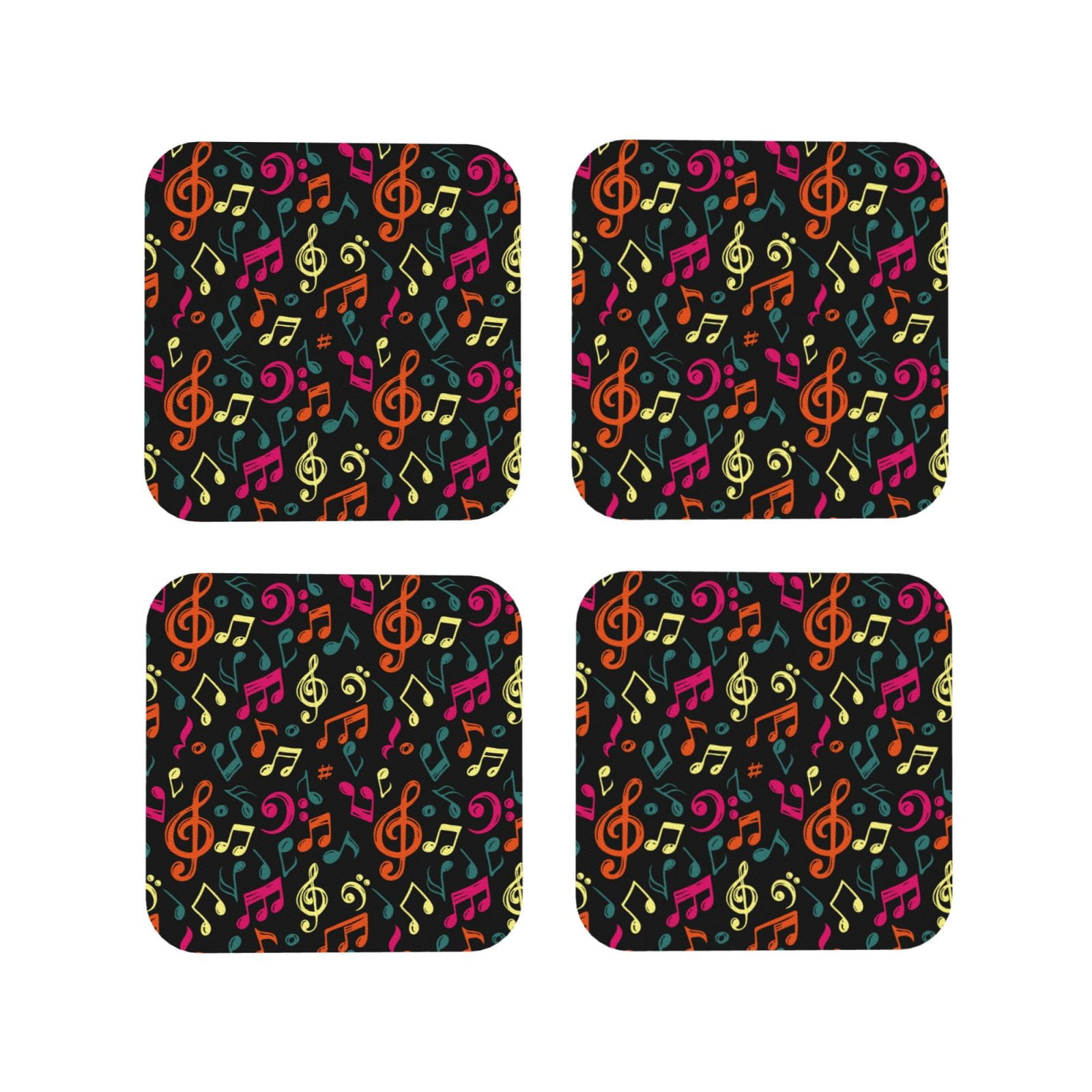 Junzan Music Notes Print Coasters for Drinks - Leather Coasters Set of ...