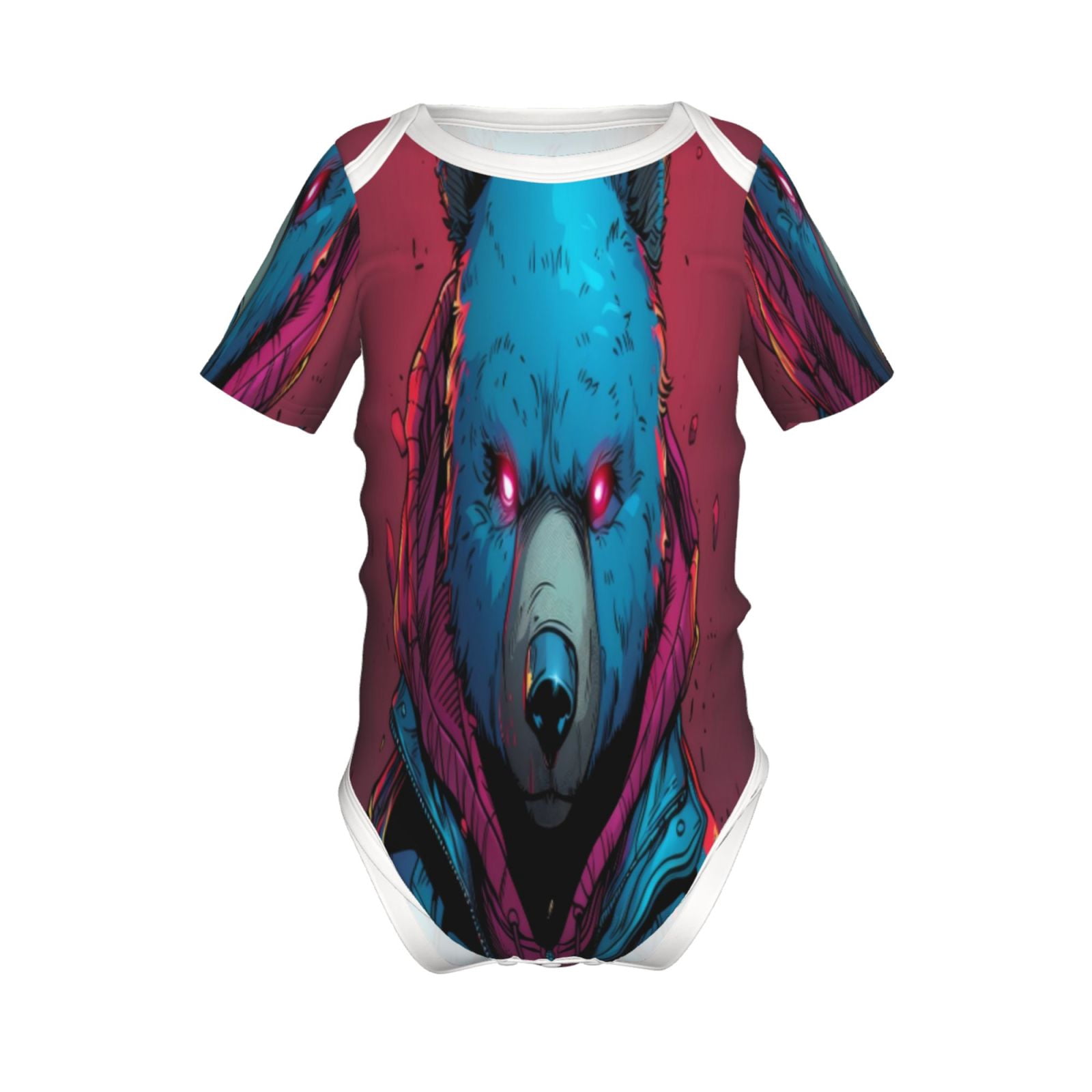 Junzan Neon Cyberpunk Blue Bear Print Short-Sleeve Baby Climbing ...