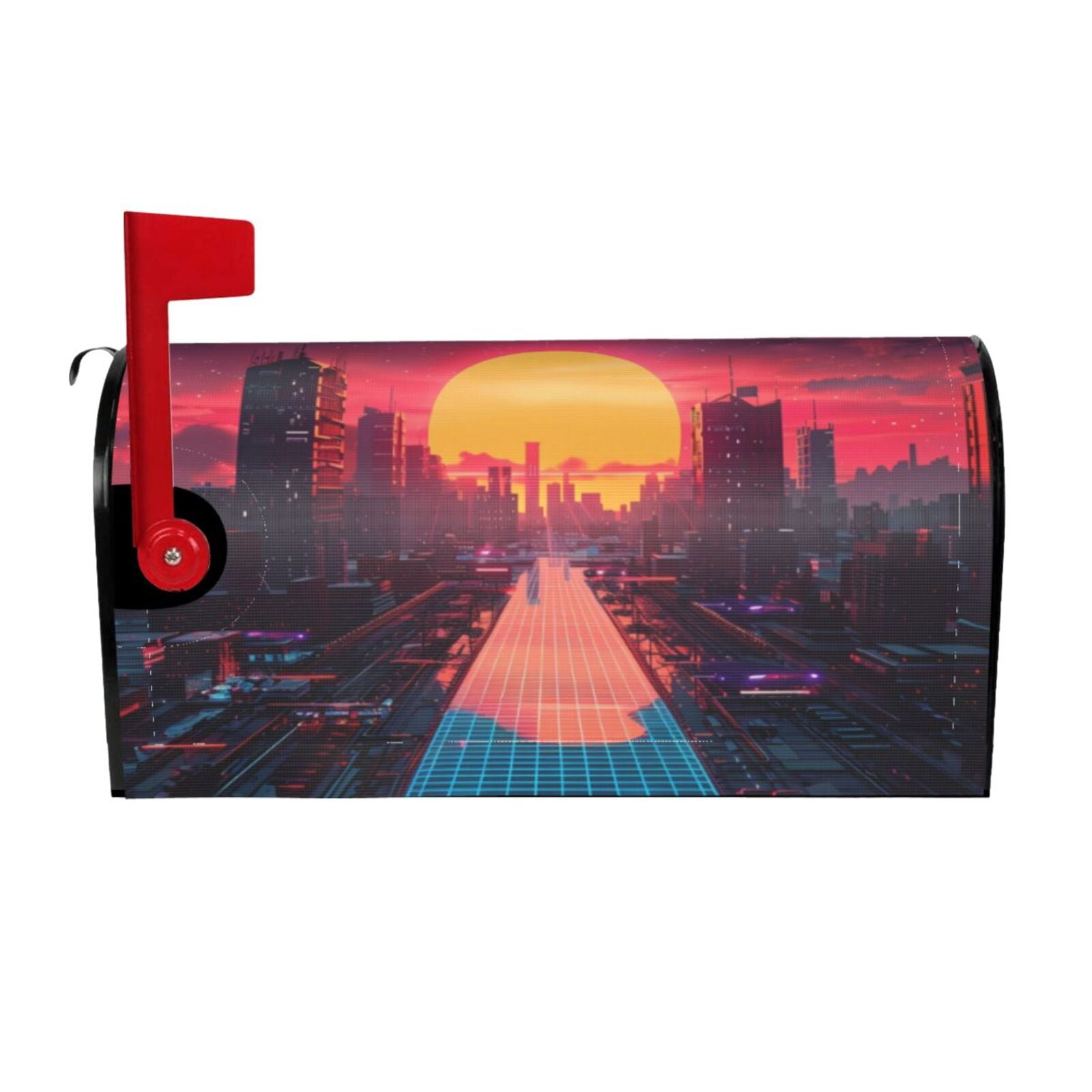 Junzan Neon Sunset Cyberpunk Cityscape Pattern Mailbox Covers,Magnetic ...