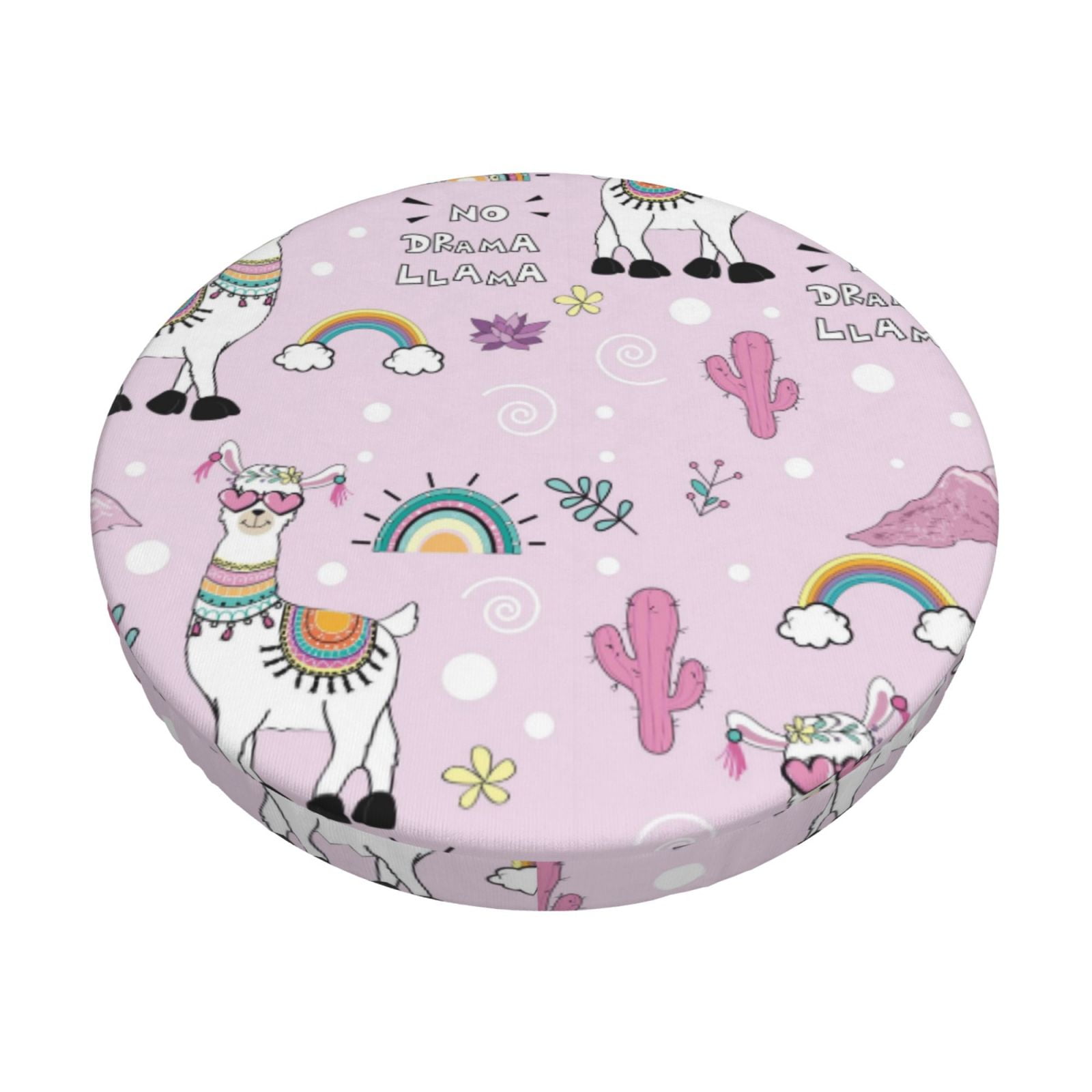 Junzan No Drama Llama Bar Stool Cover Round Seat Cushion With Elastic ...
