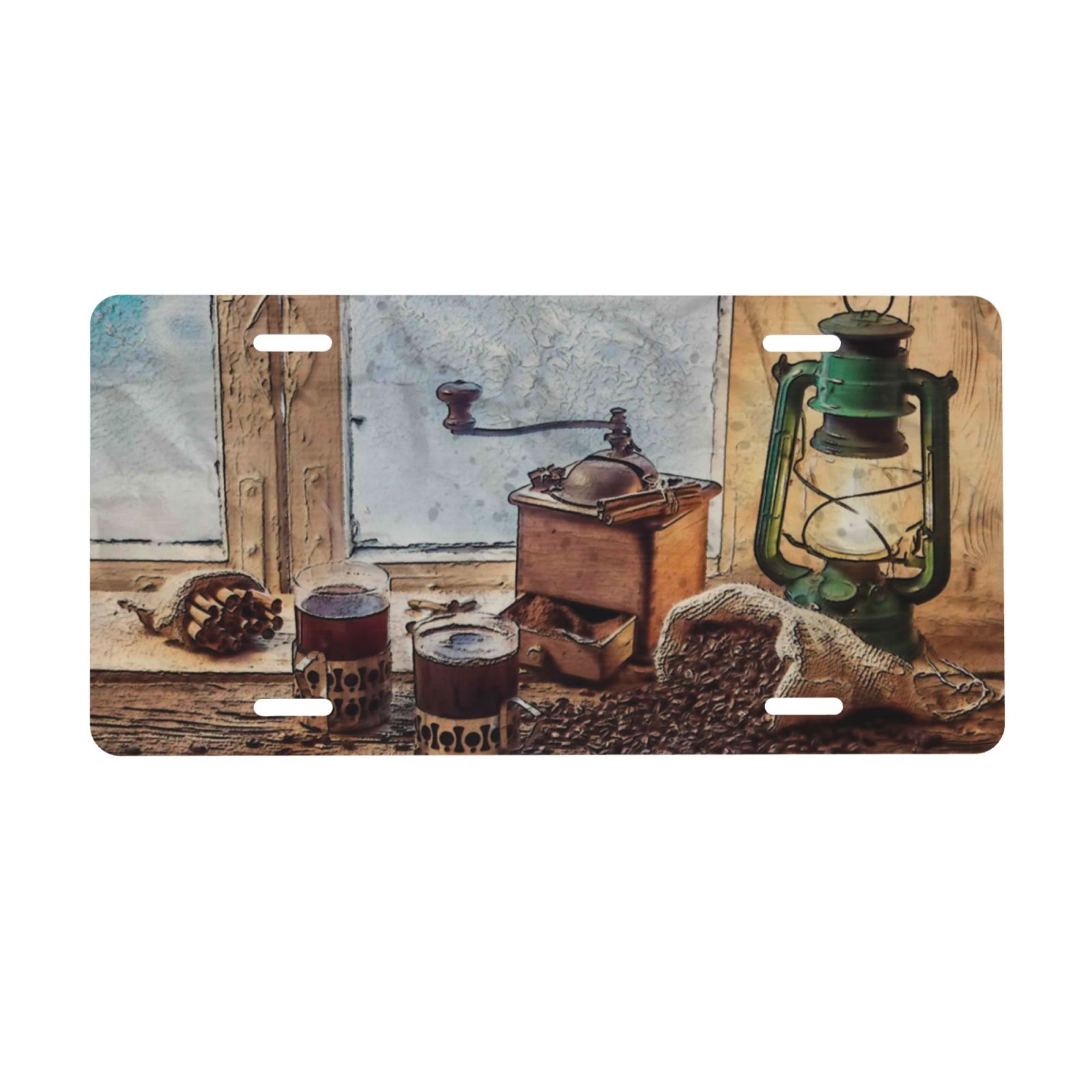 Junzan Oil Lamp Coffee Beans Front License Plate Covers Decorative Car ...
