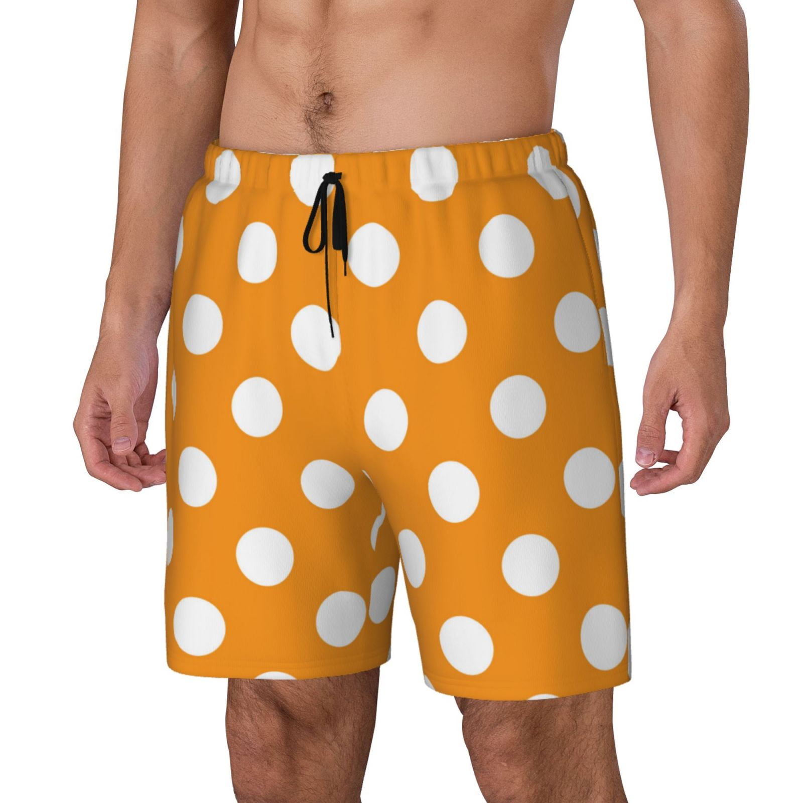 Junzan Orange And White Polka Dot Print Swim Trunks Men Swim Shorts ...