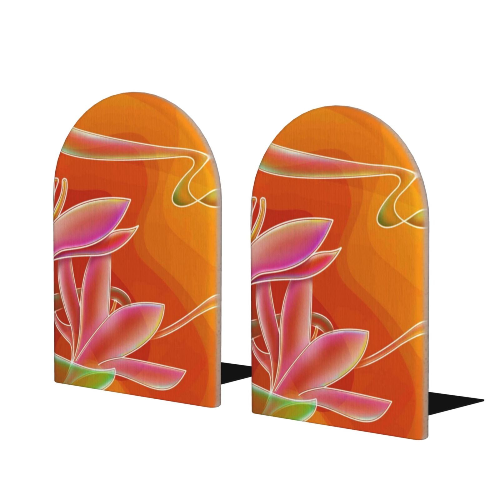 Junzan Orange Flower Psychedelic for Wood Bookends,1 Pair Book Ends for ...