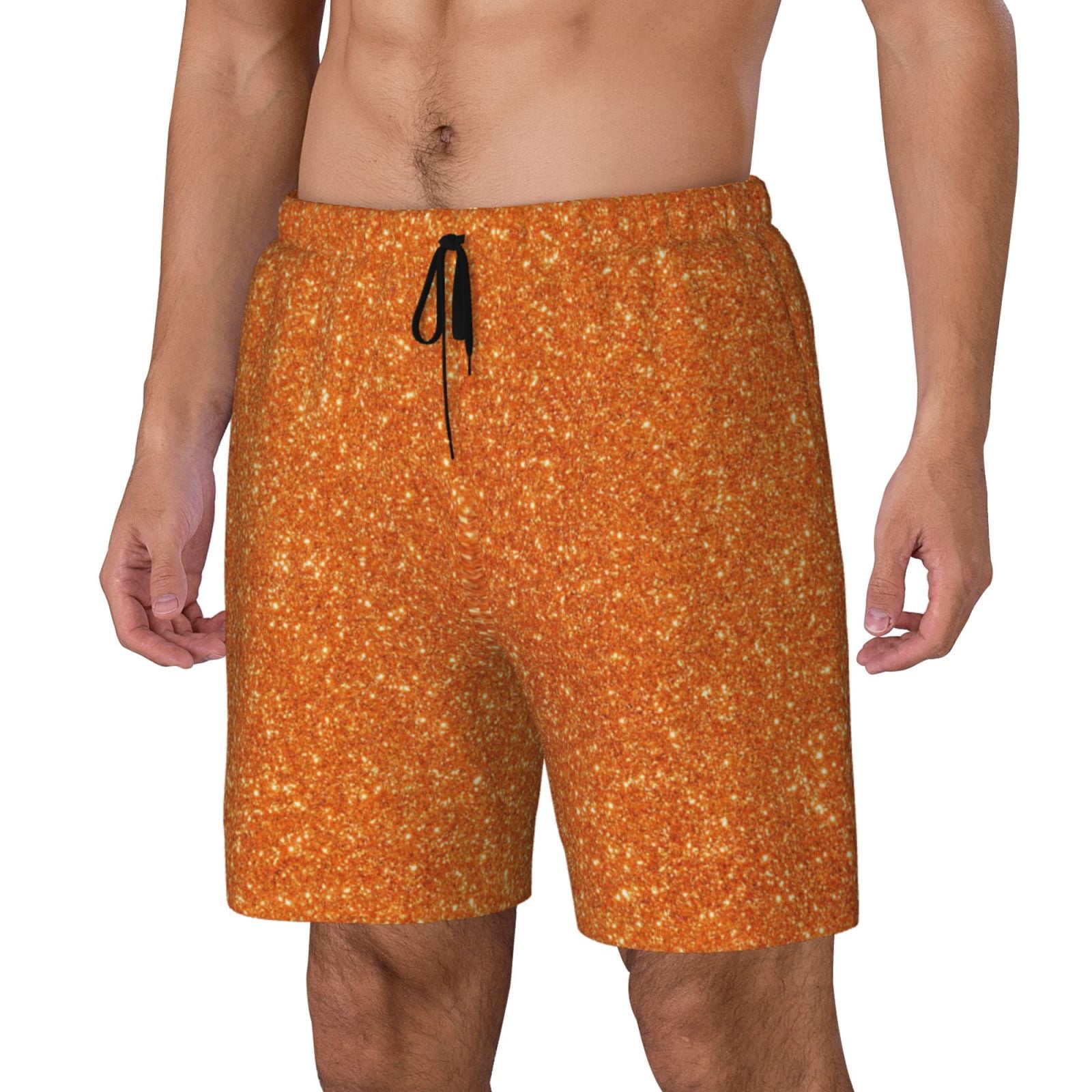 Junzan Orange Glitter Print Swim Trunks Men Swim Shorts with Built-in ...