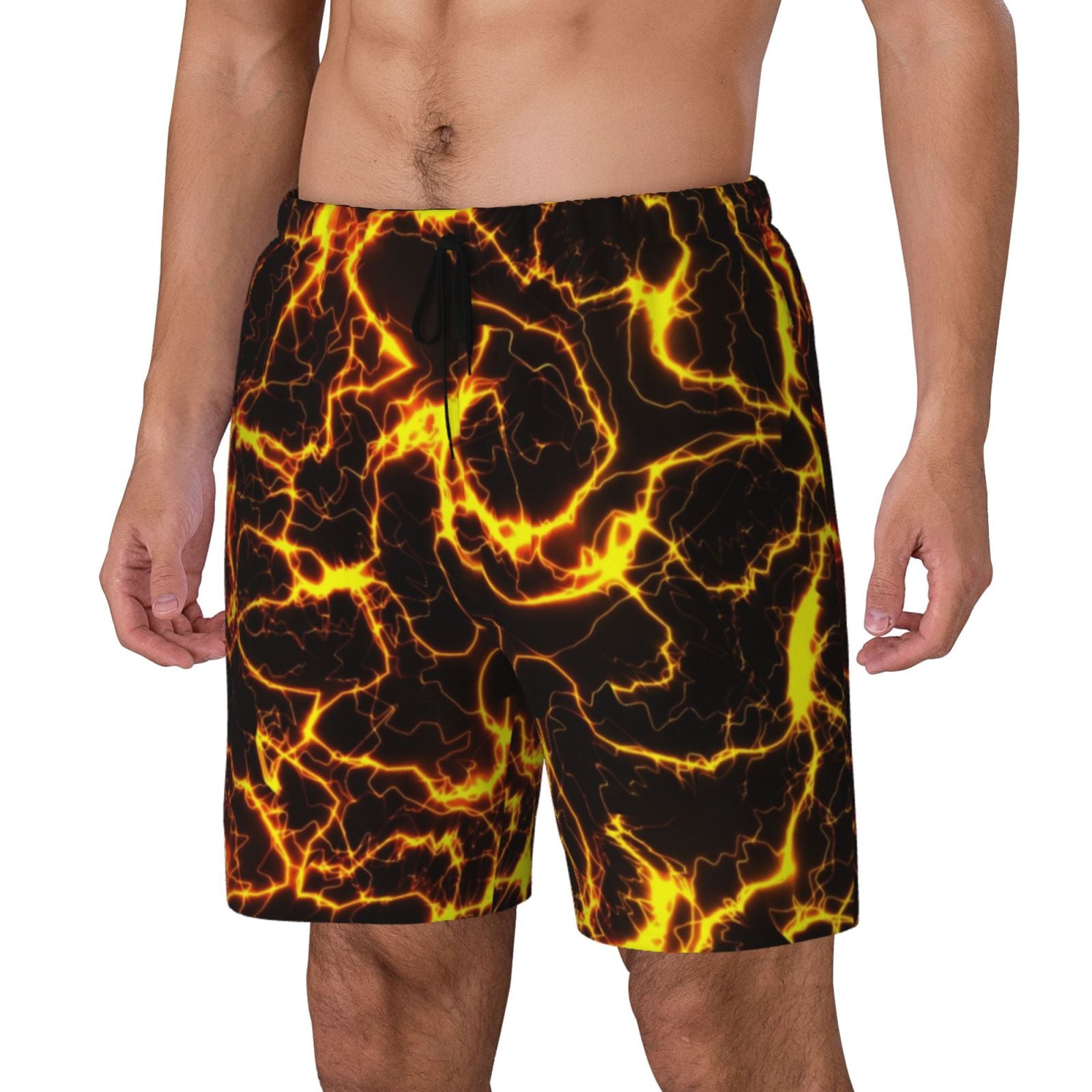 Junzan Orange Lightning Print Swim Trunks Men Swim Shorts with Built-in ...