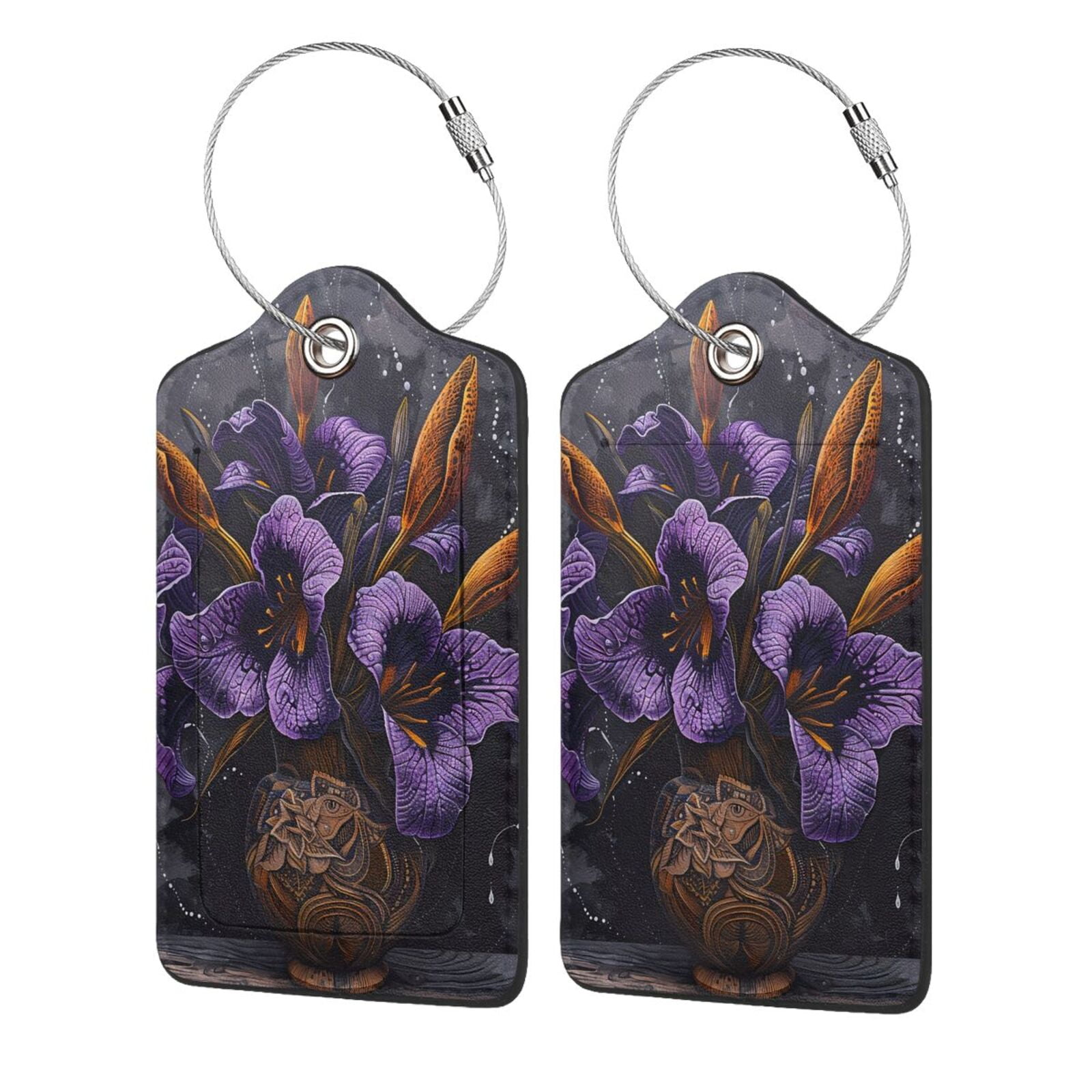 Junzan Ornate Purple Floral Vase for Luggage Tags,Leather Luggage Tags ...