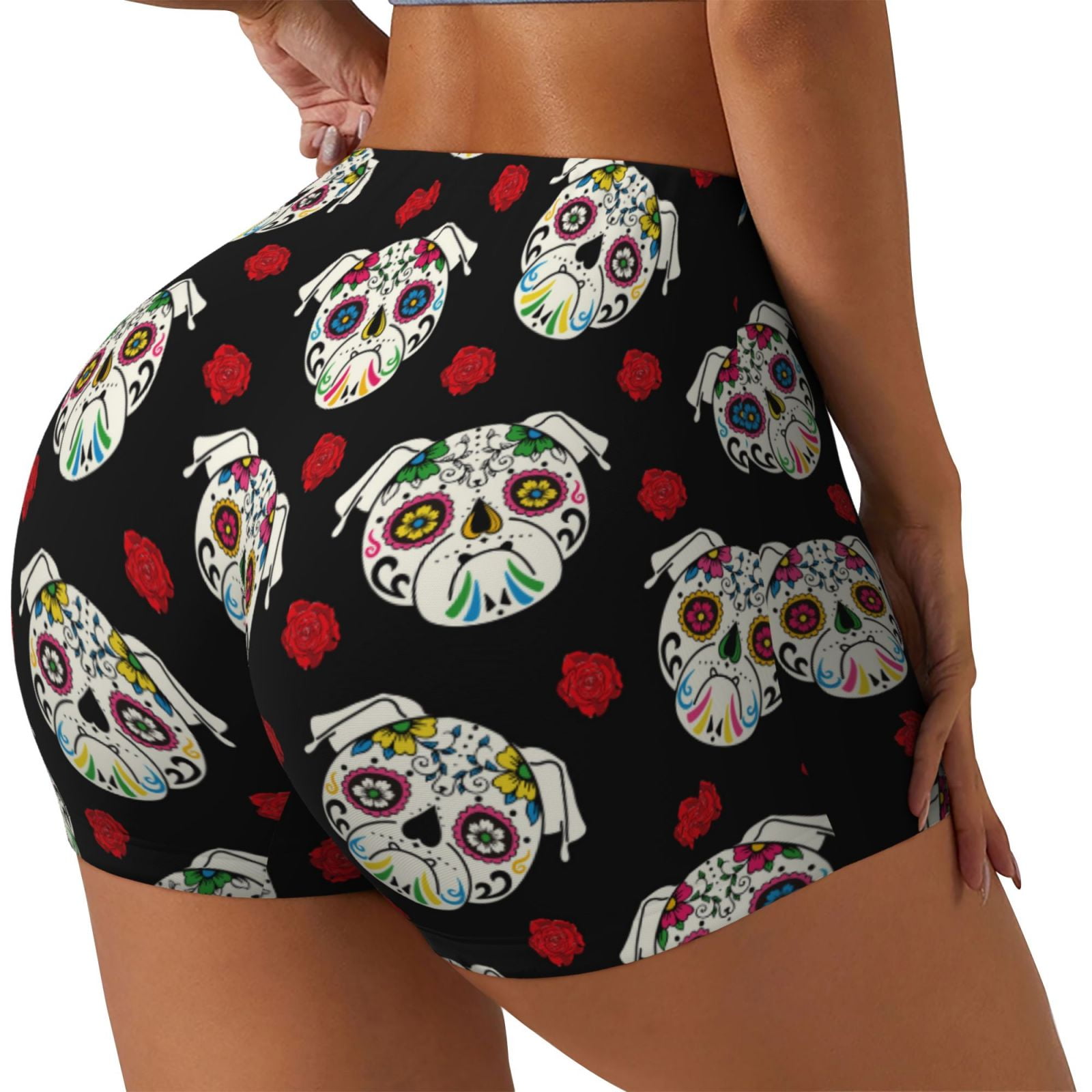 Junzan PUG Pattern Women Workout Impact Shorts,Scrunch Short Gym Yoga ...