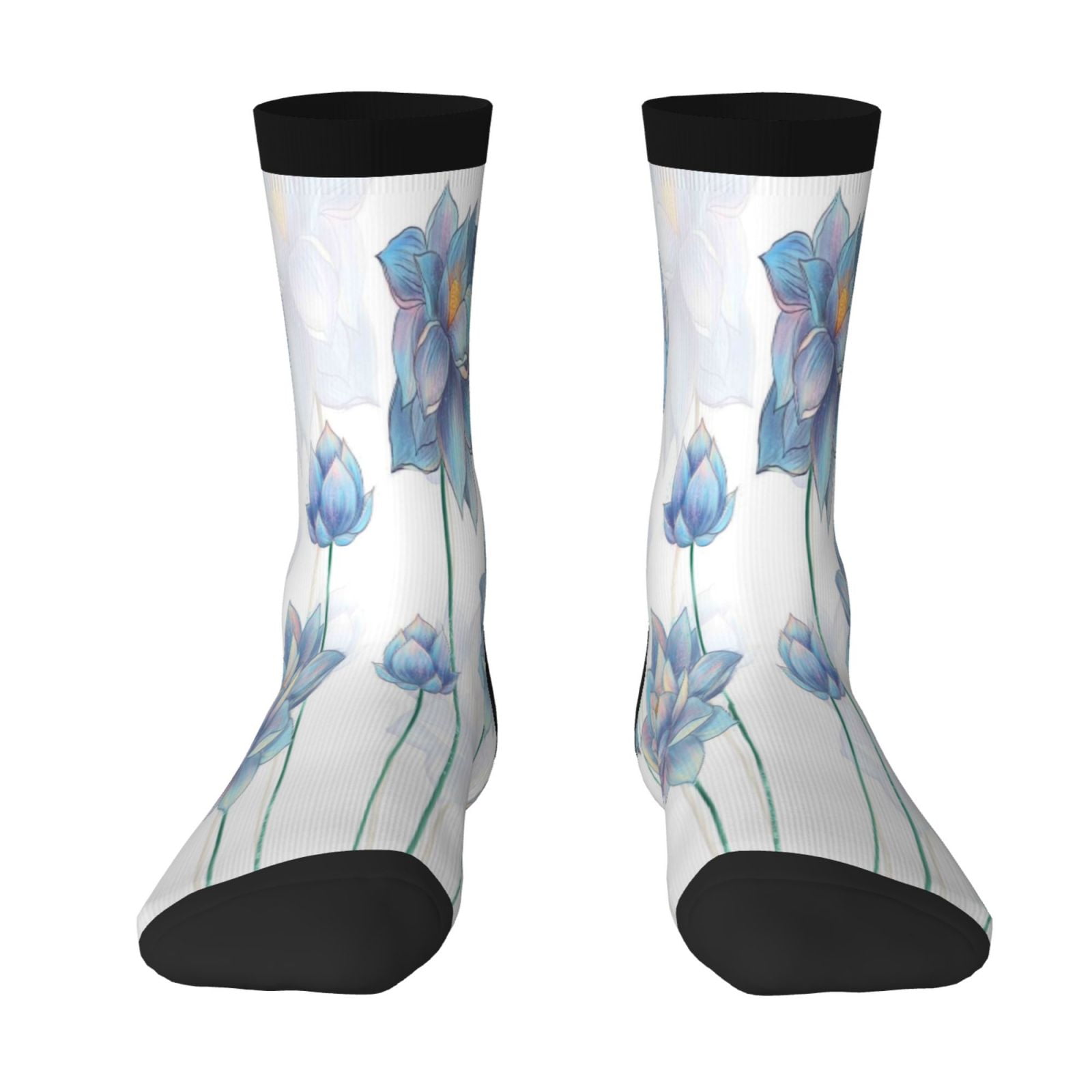 Junzan Pale Blue Lotus Flowers Mens Funny Socks For Men Women Colorful ...