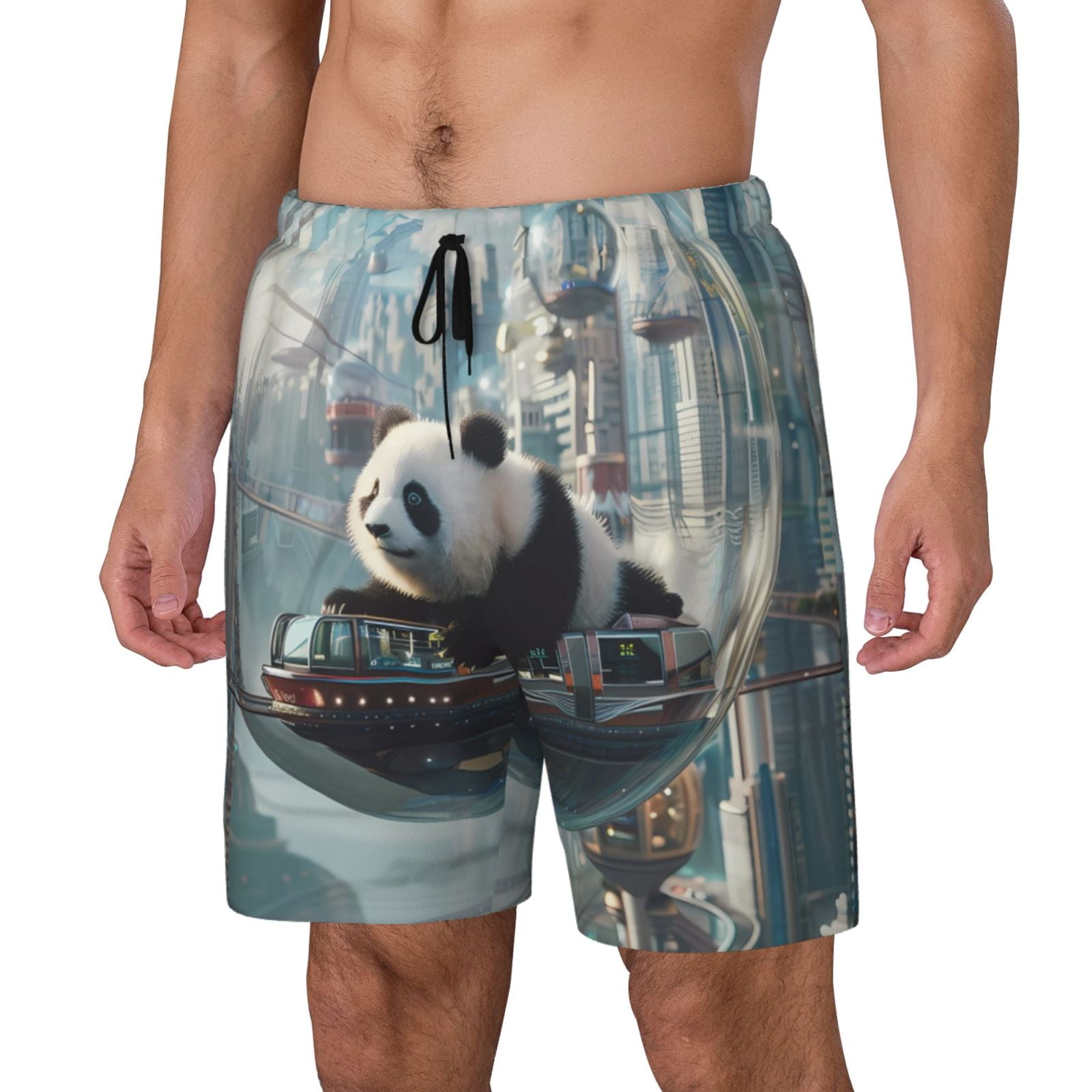 Junzan Panda In Futuristic City Print Swim Trunks Men Swim Shorts with ...
