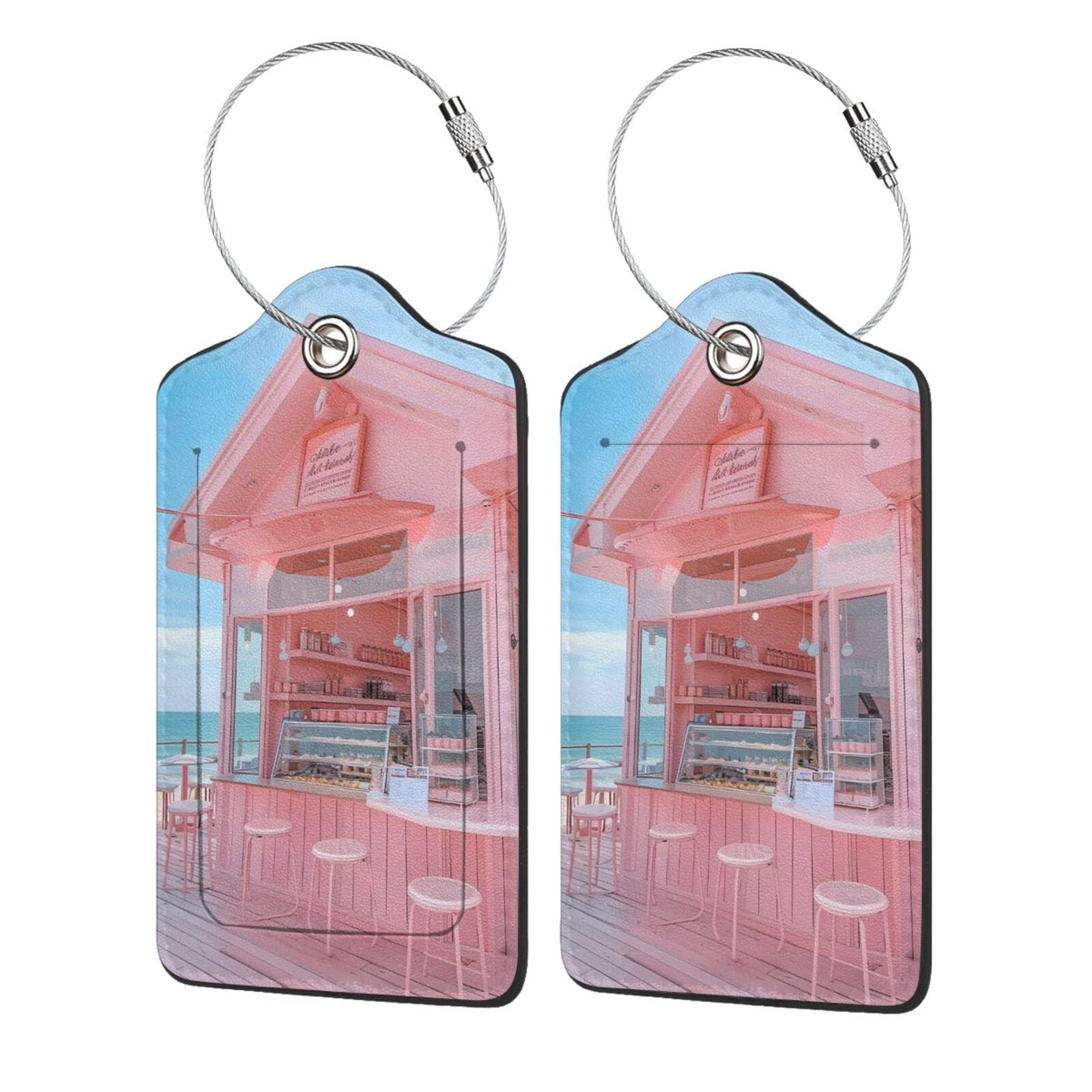 Junzan Pastel Pink Beach Cafe for Luggage Tags,Leather Luggage Tags for ...