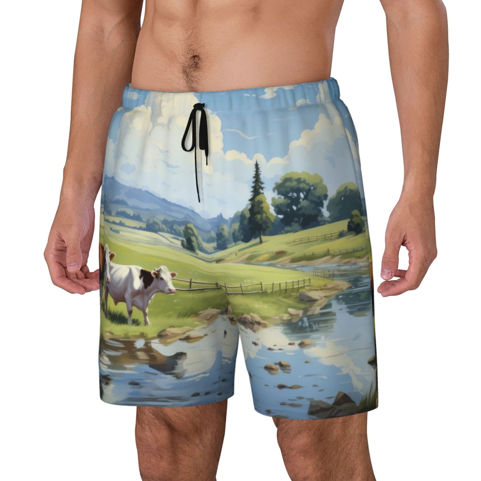Junzan Pasture Cow Print Swim Trunks Men Swim Shorts with Built-in ...