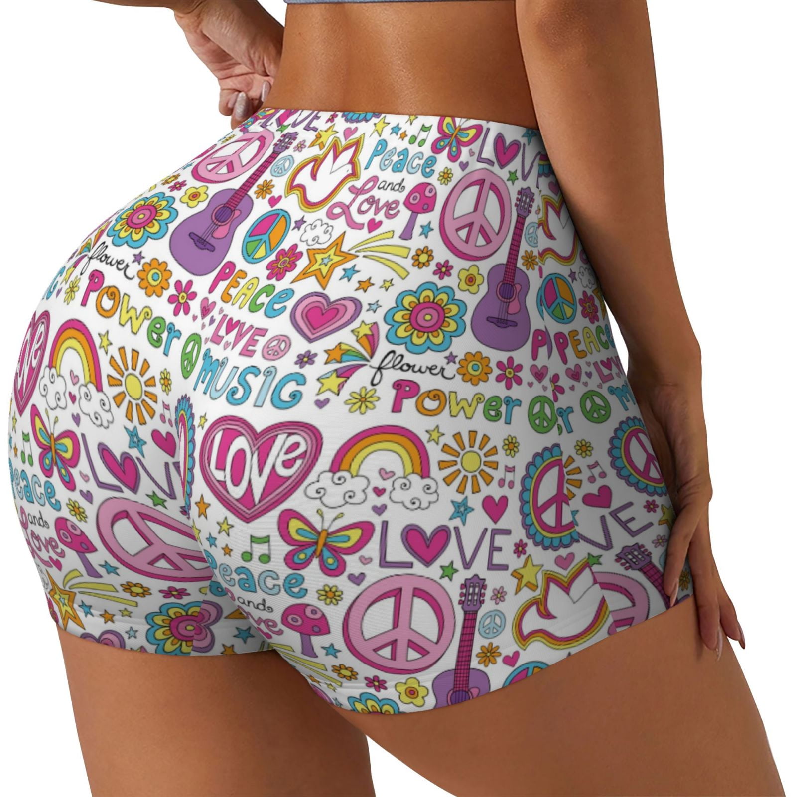 Junzan Peace Love and Dove Flower Power Pattern Women Workout Impact Shorts,Scrunch Short Gym ...