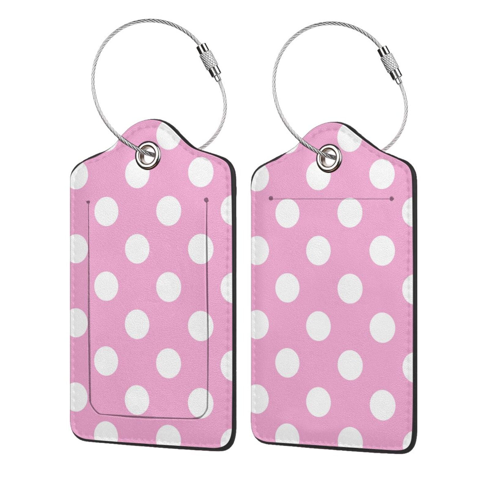Junzan Pink And White Polka Dot for Luggage Tags,Leather Luggage Tags ...