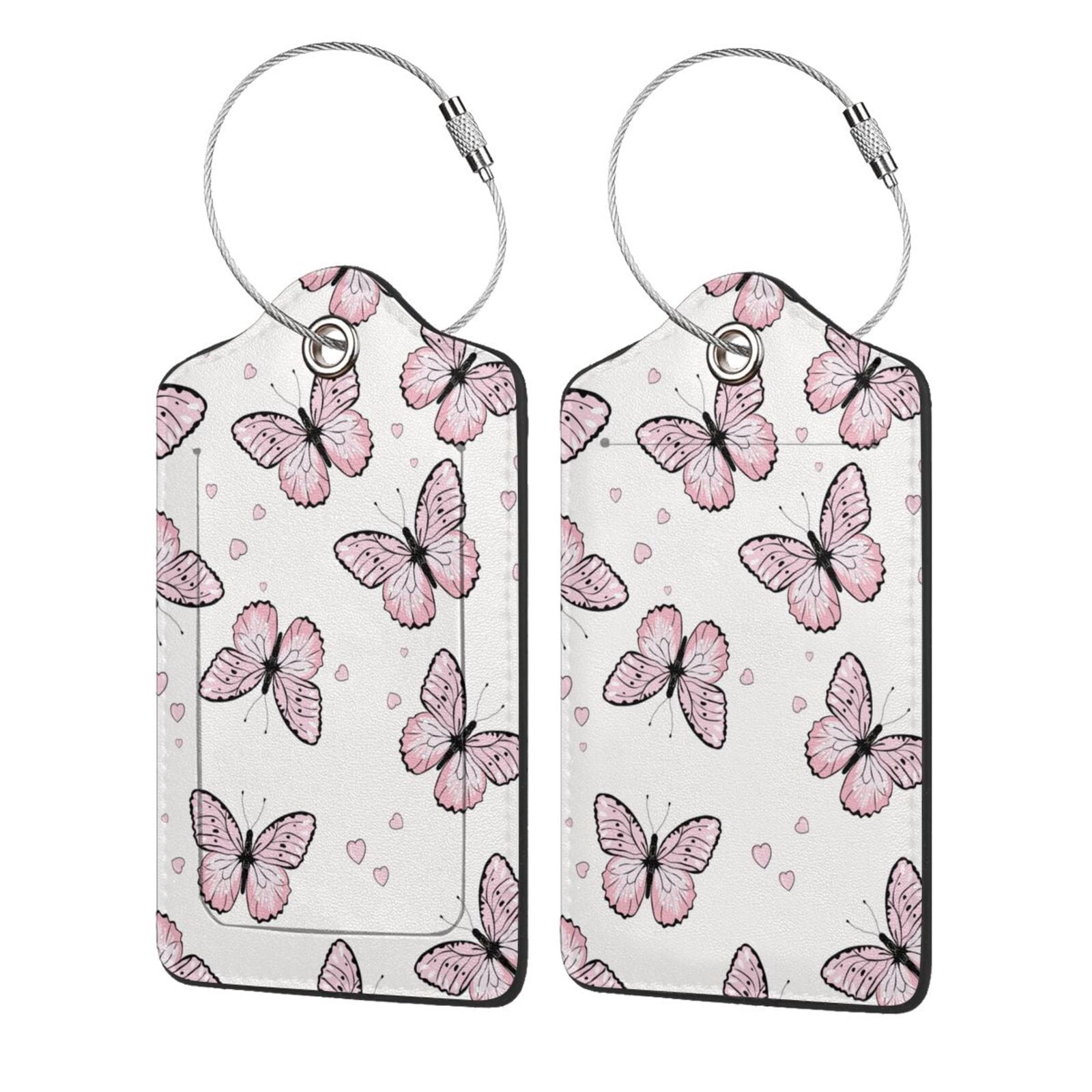 Junzan Pink Butterflies (2) for Luggage Tags,Leather Luggage Tags for ...