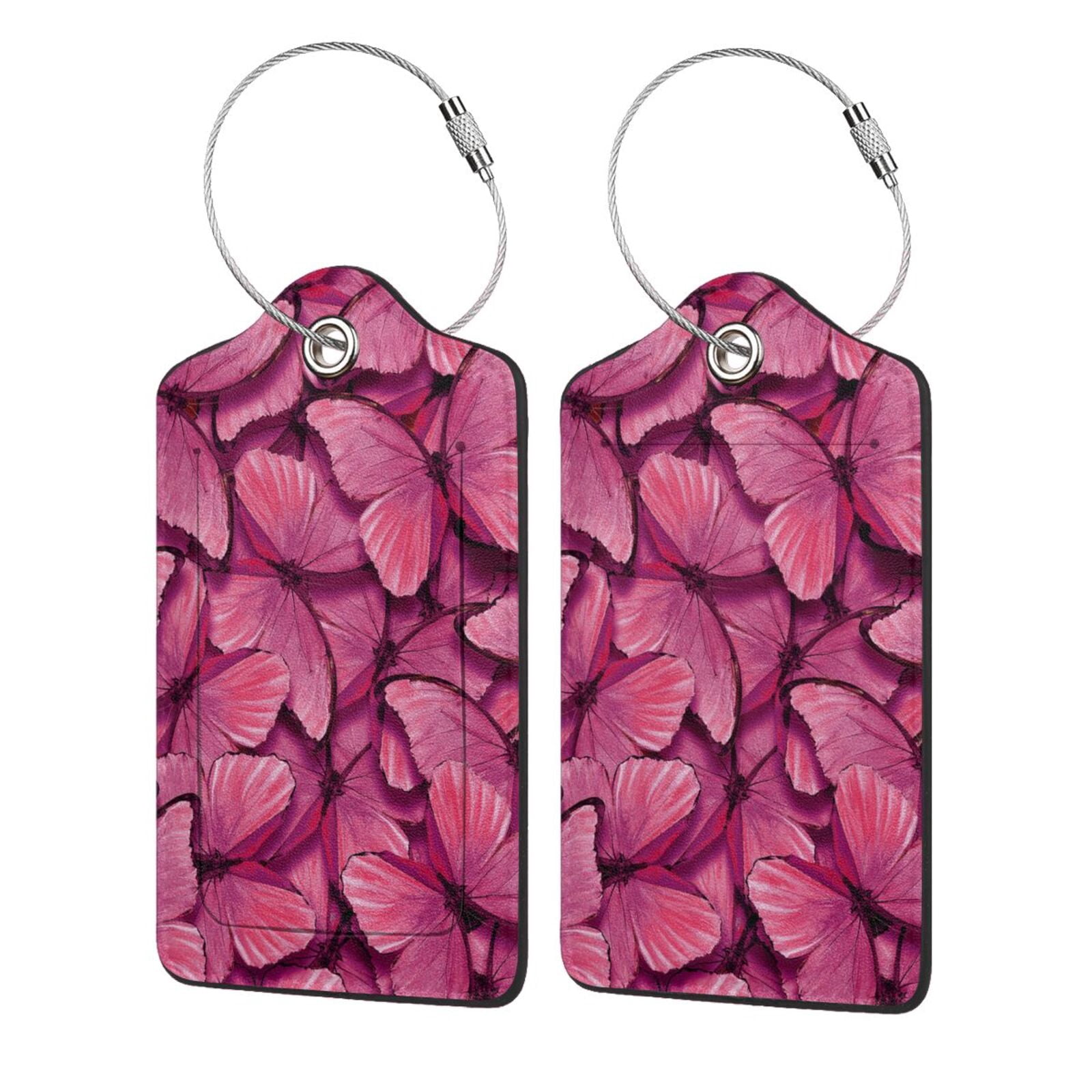 Junzan Pink Butterfly for Luggage Tags,Leather Luggage Tags for ...