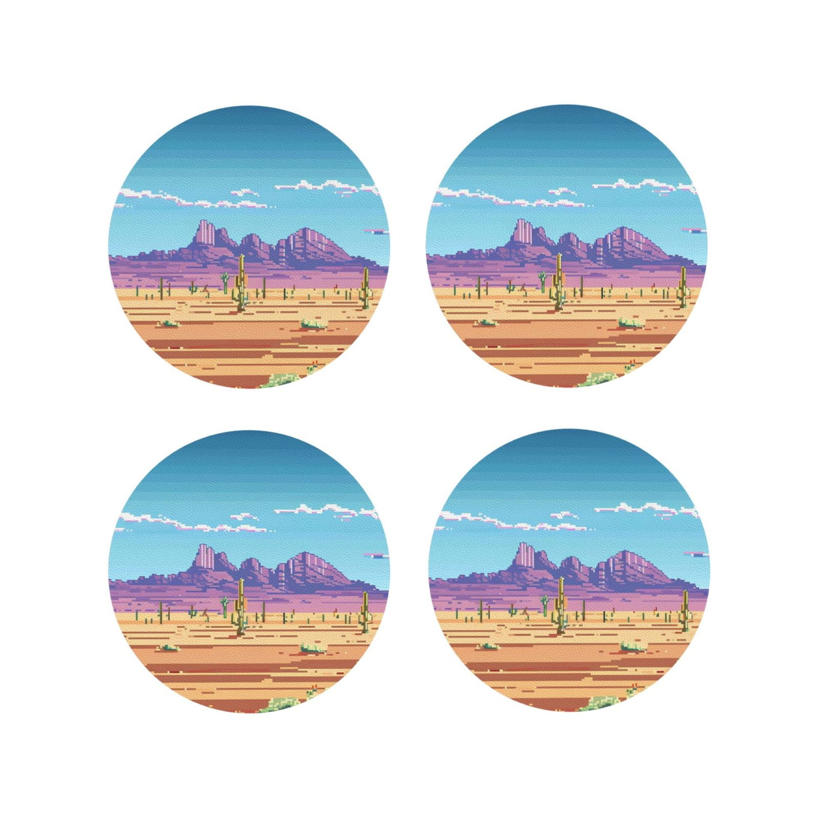 Junzan Pixel Desert Landscape Print Coasters for Drinks - Leather ...