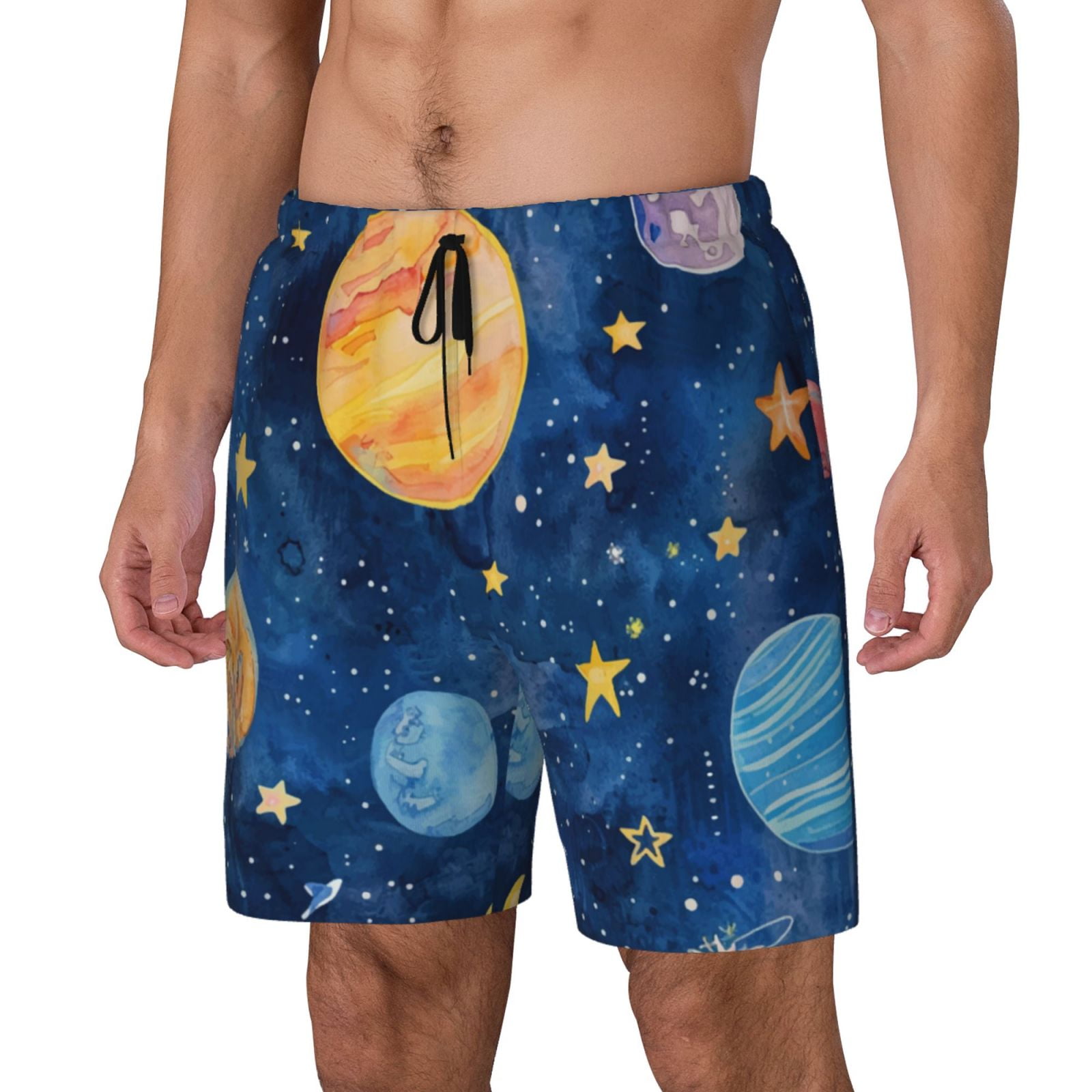 Junzan Planets And Stars1 Print Swim Trunks Men Swim Shorts with Built ...