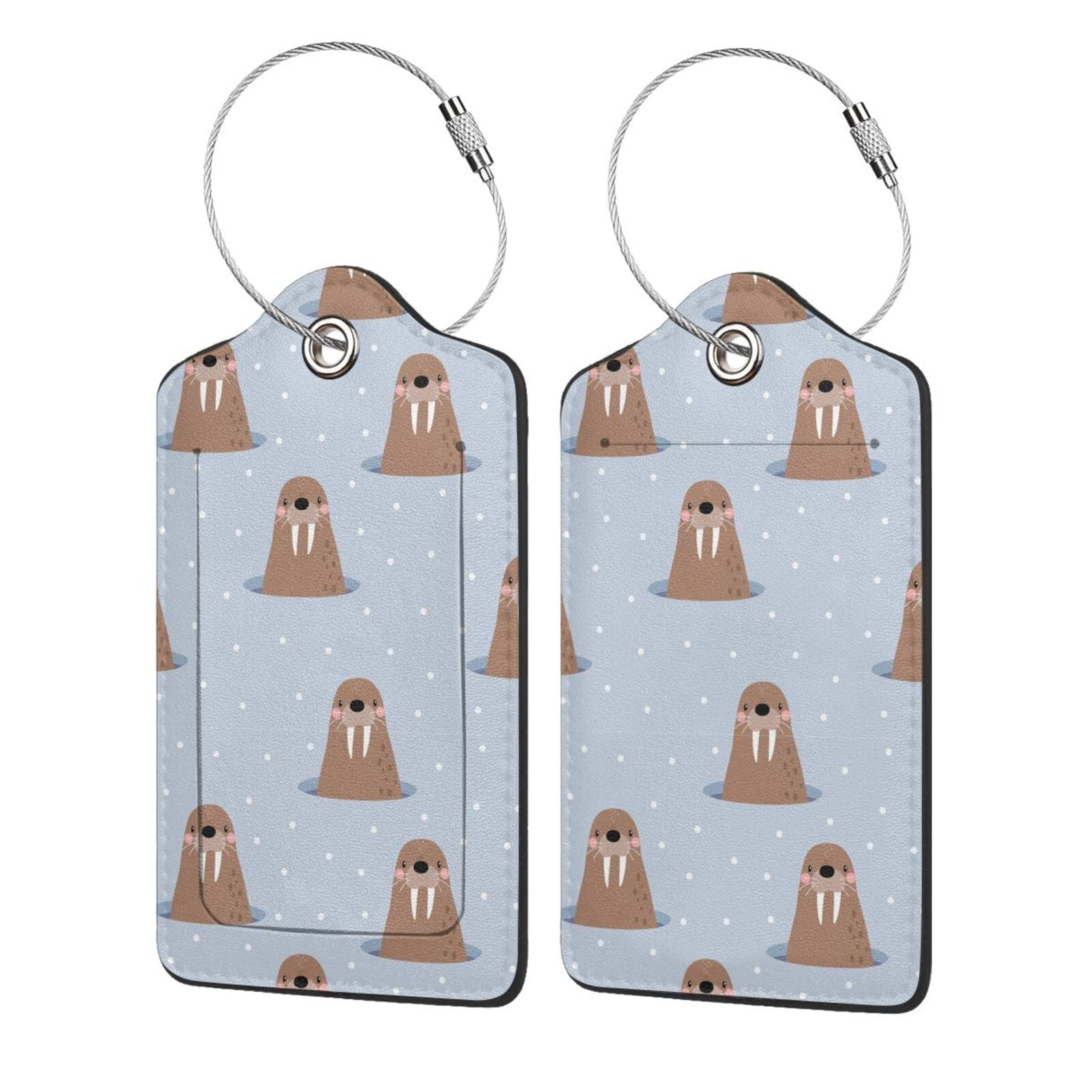 Junzan Playful Walrus Wonders for Luggage Tags,Leather Luggage Tags for ...