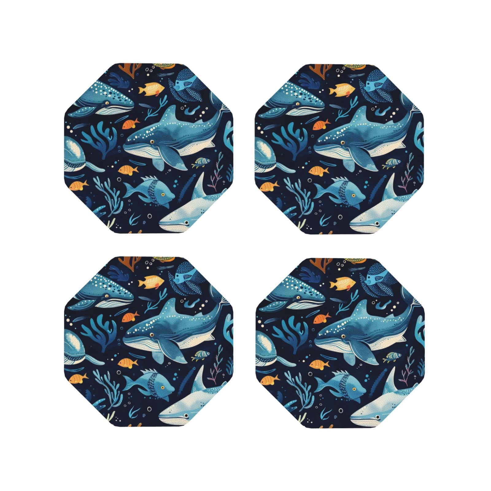 Junzan Playful Whales Underwater Scene Print Coasters for Drinks ...