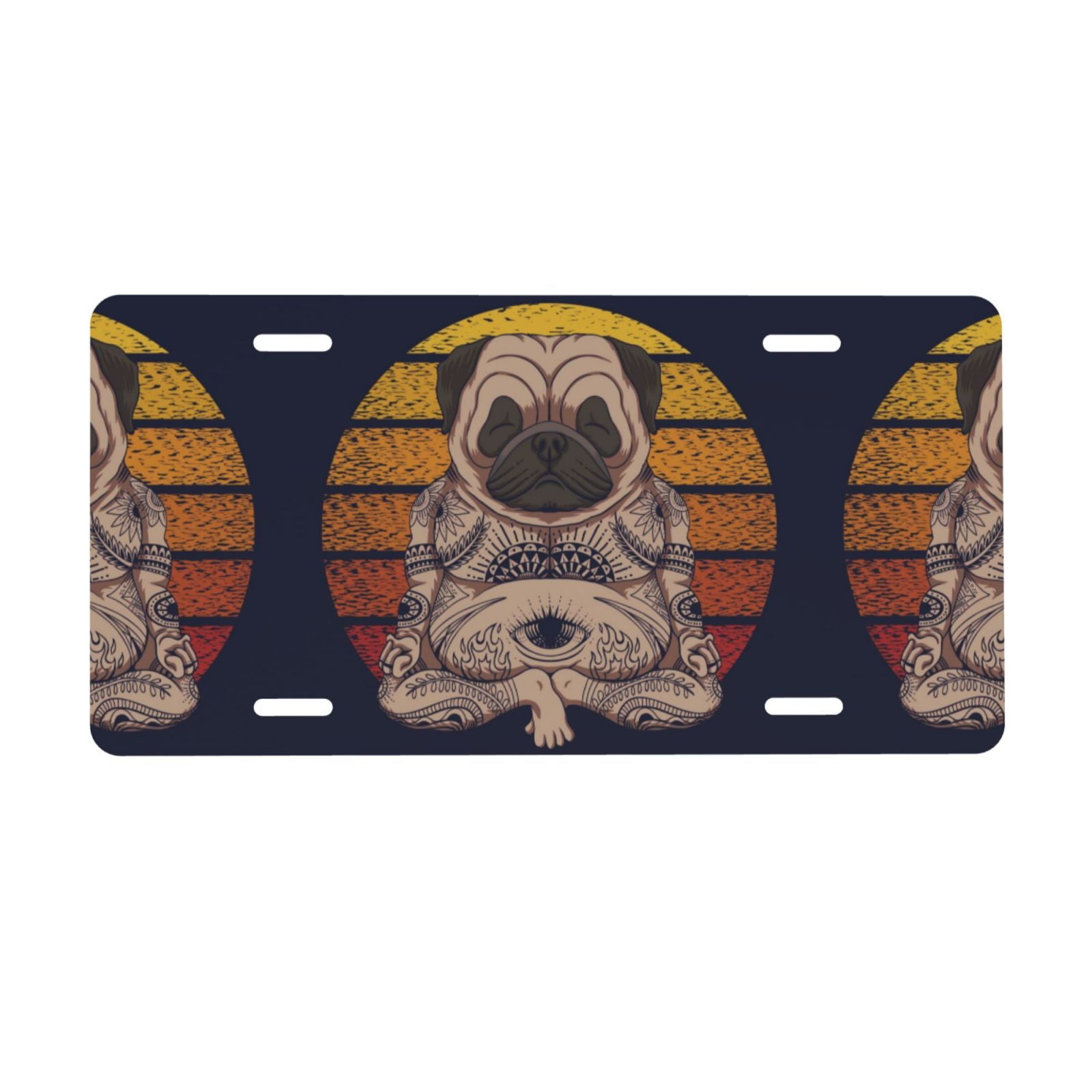 Junzan Pug Dog Yoga Front License Plate Covers Decorative Car Metal ...