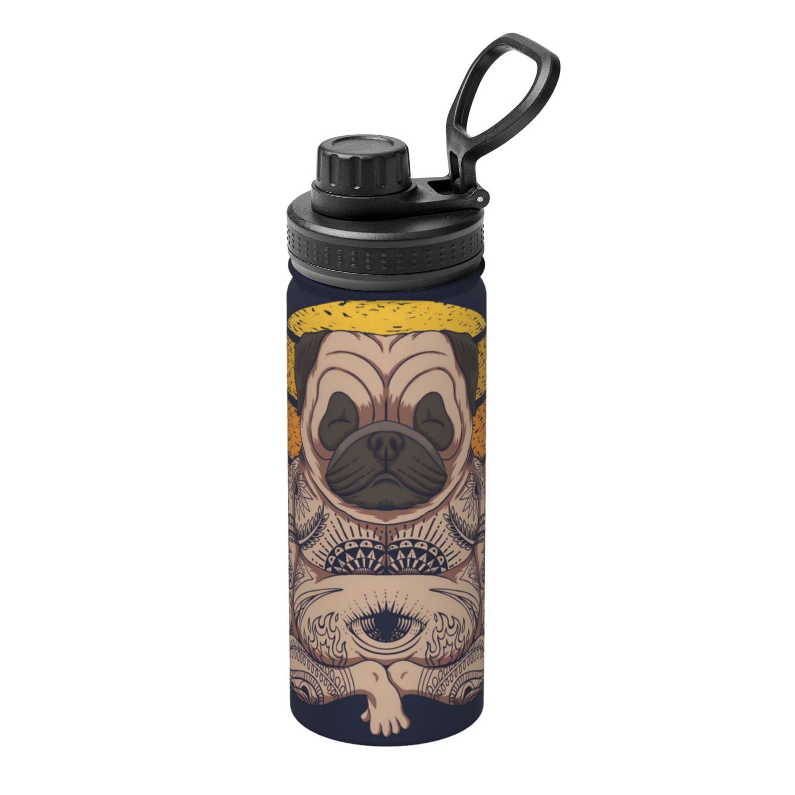 Junzan Pug dog Yoga Pattern 18OZ Stainless Steel Sports Water Cup Flask ...