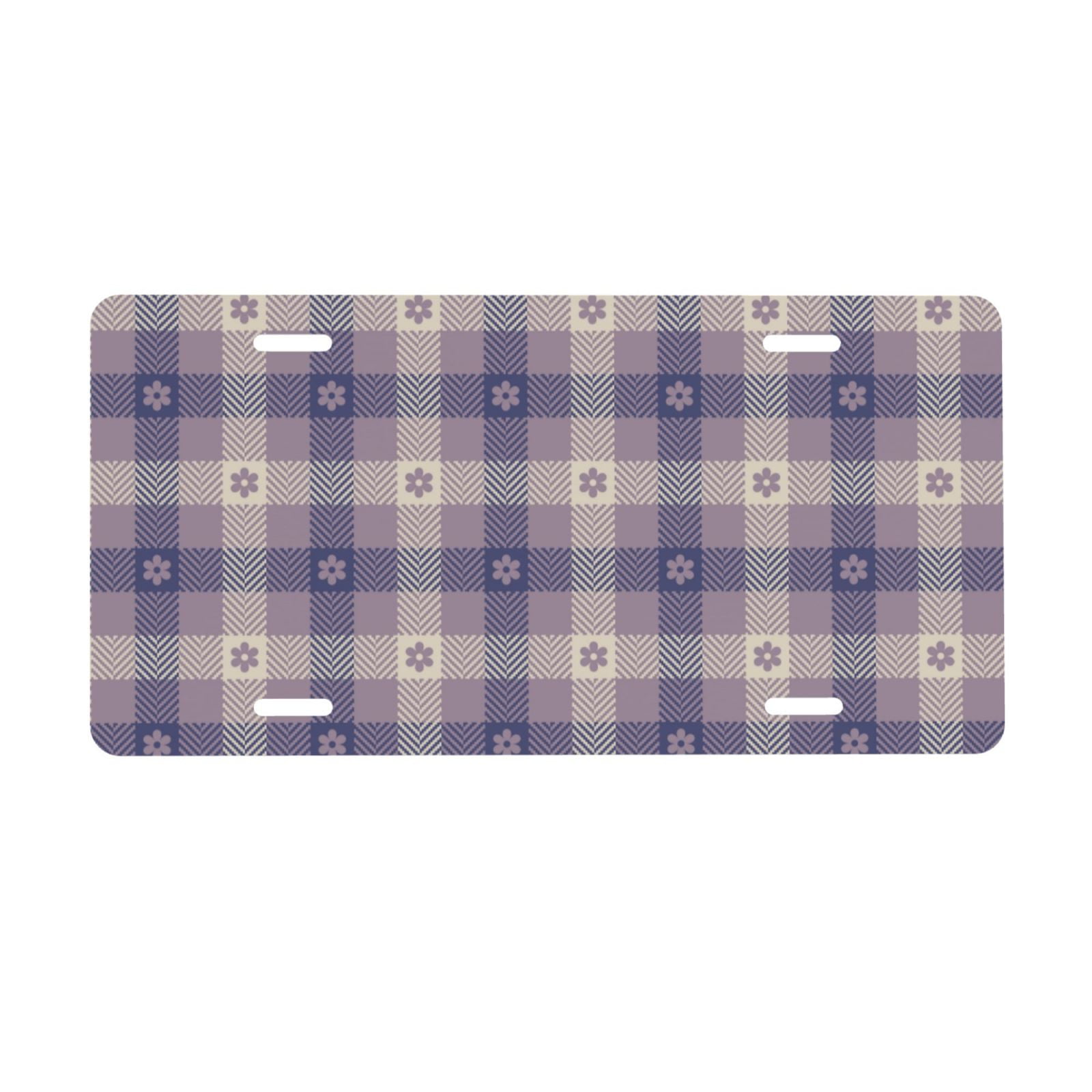 Junzan Purple Floral Gingham Check Plaid Front License Plate Covers ...