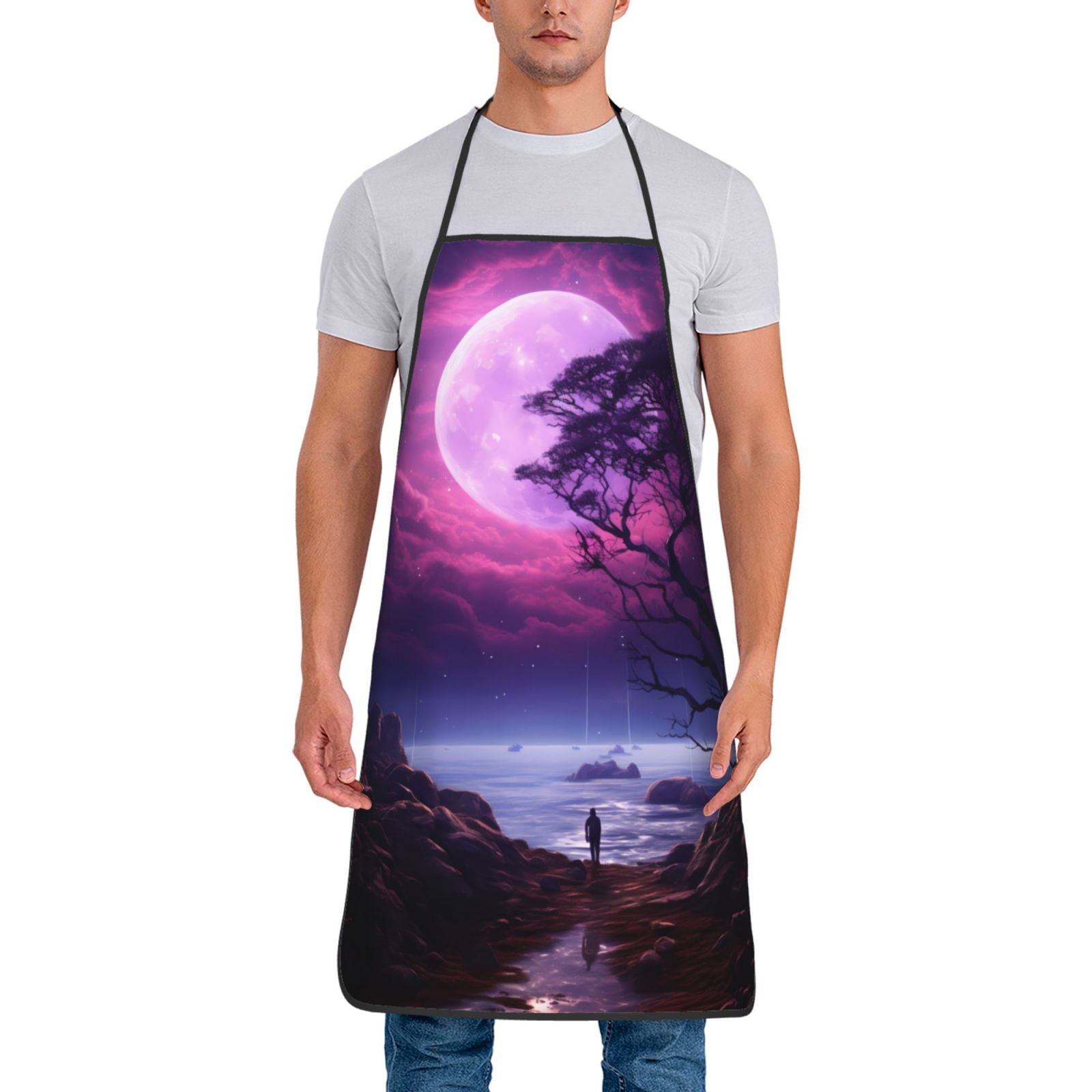 Junzan Purple Moon Tree Night Sky Print Kitchen Cooking Aprons, Chef ...