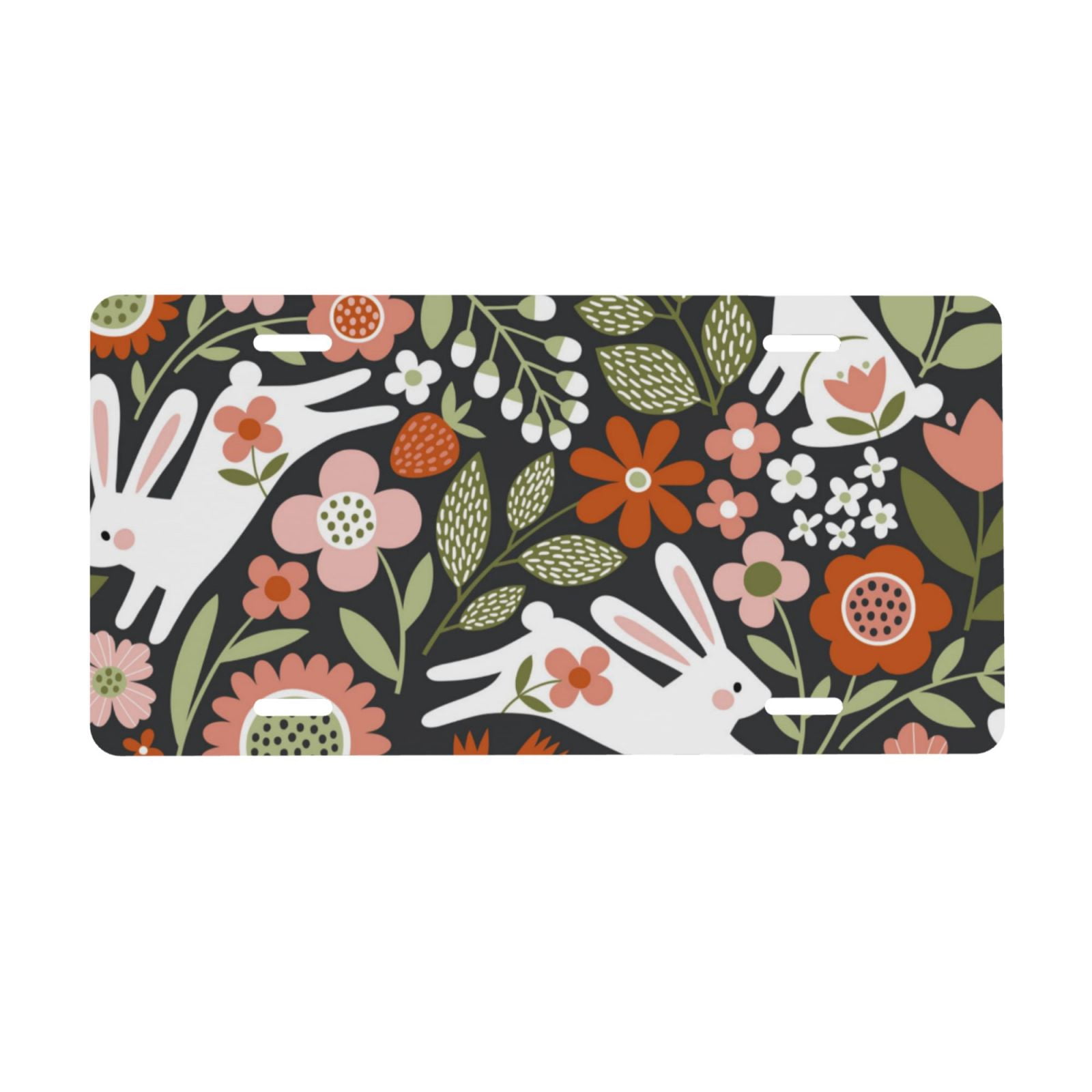 Junzan Rabbits On Floral Front License Plate Covers Decorative Car ...