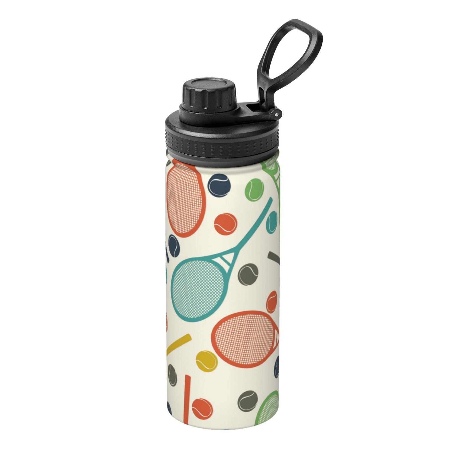 Junzan Racket and Tennis Ball Pattern 18OZ Stainless Steel Sports Water ...