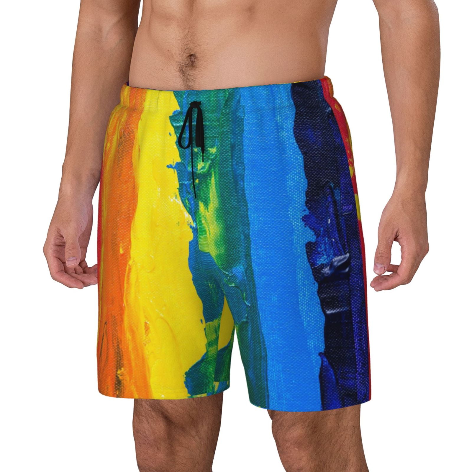 Junzan Rainbow Colored Print Swim Trunks Men Swim Shorts with Built-in ...