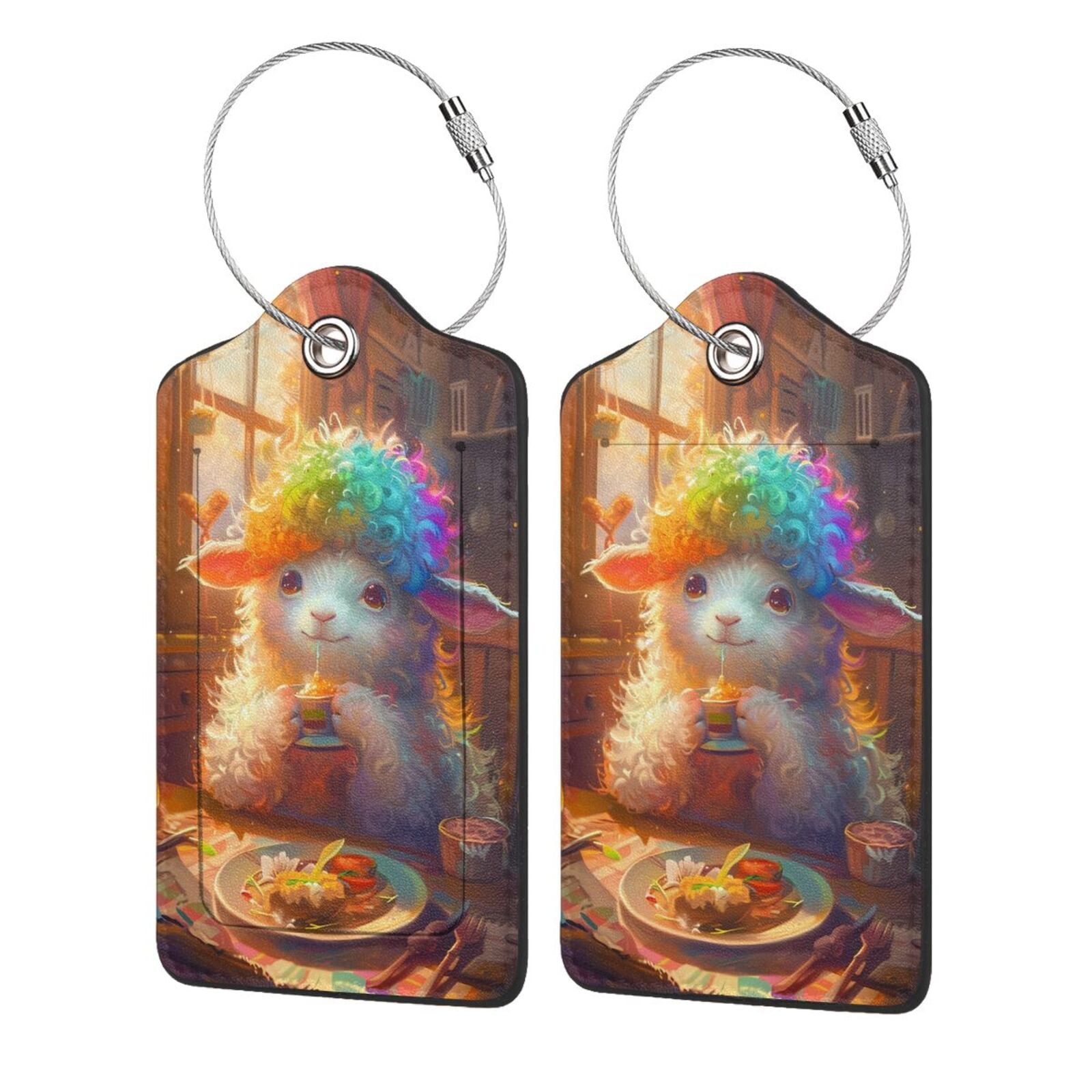 Junzan Rainbow Lamb Breakfast for Luggage Tags,Leather Luggage Tags for ...