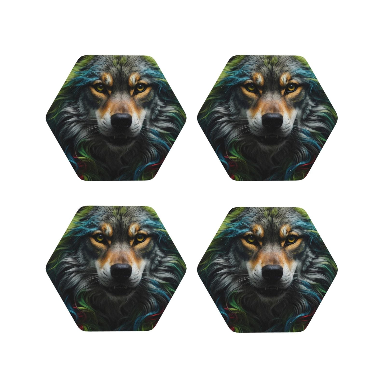 Junzan Realistic Style Colorful Wolf Print Coasters for Drinks ...