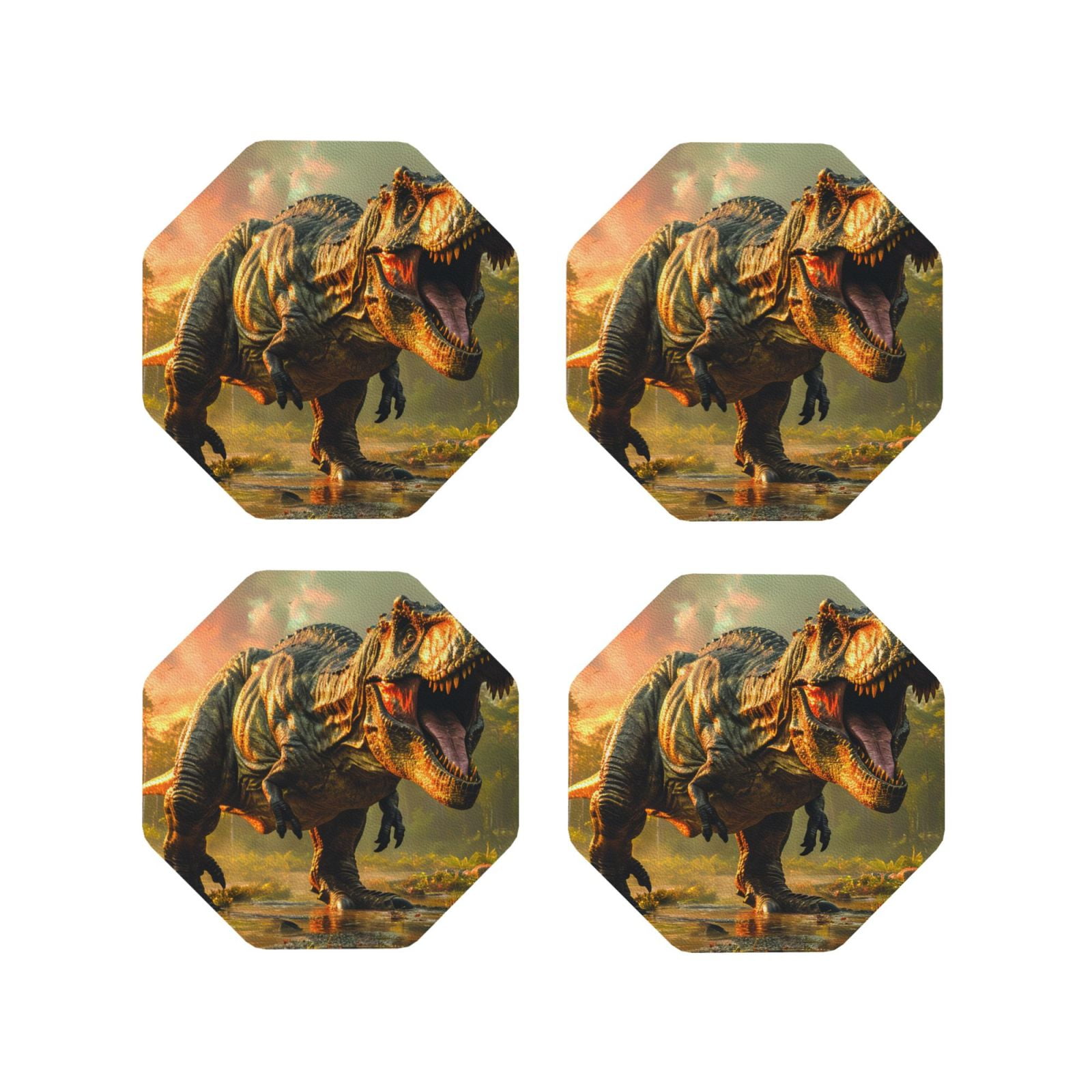 Junzan Realistic Style Forest Dinosaur Print Coasters for Drinks ...
