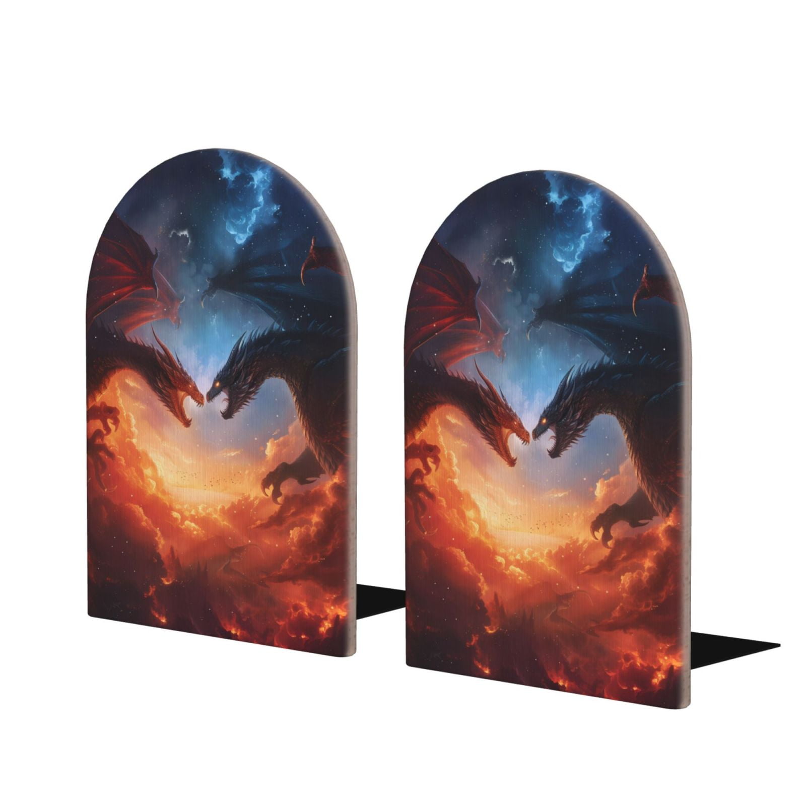 Junzan Red And Blue Fire Cloud Dragon for Wood Bookends,1 Pair Book ...