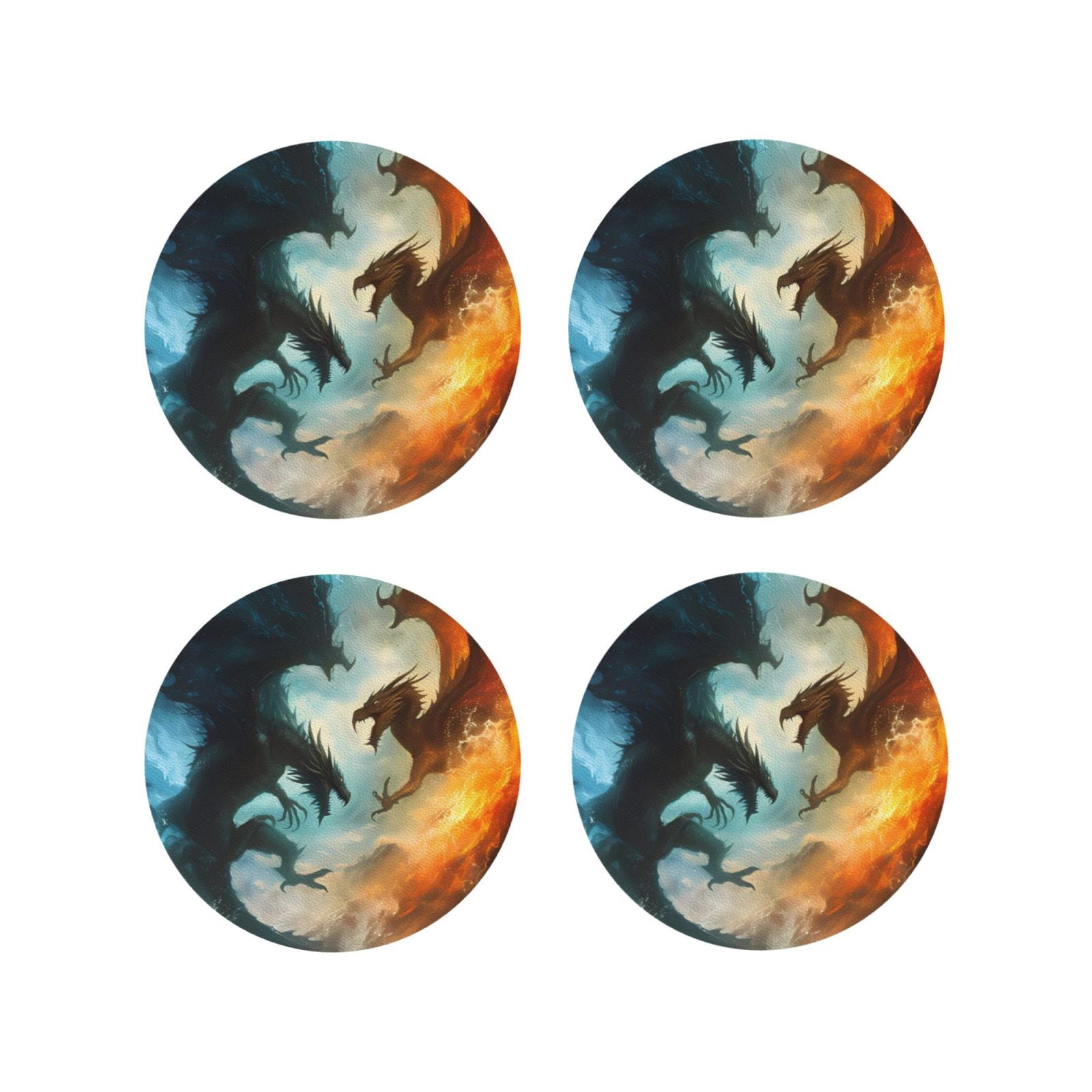 Junzan Red And Blue Flame Wave Dragon Print Coasters for Drinks ...