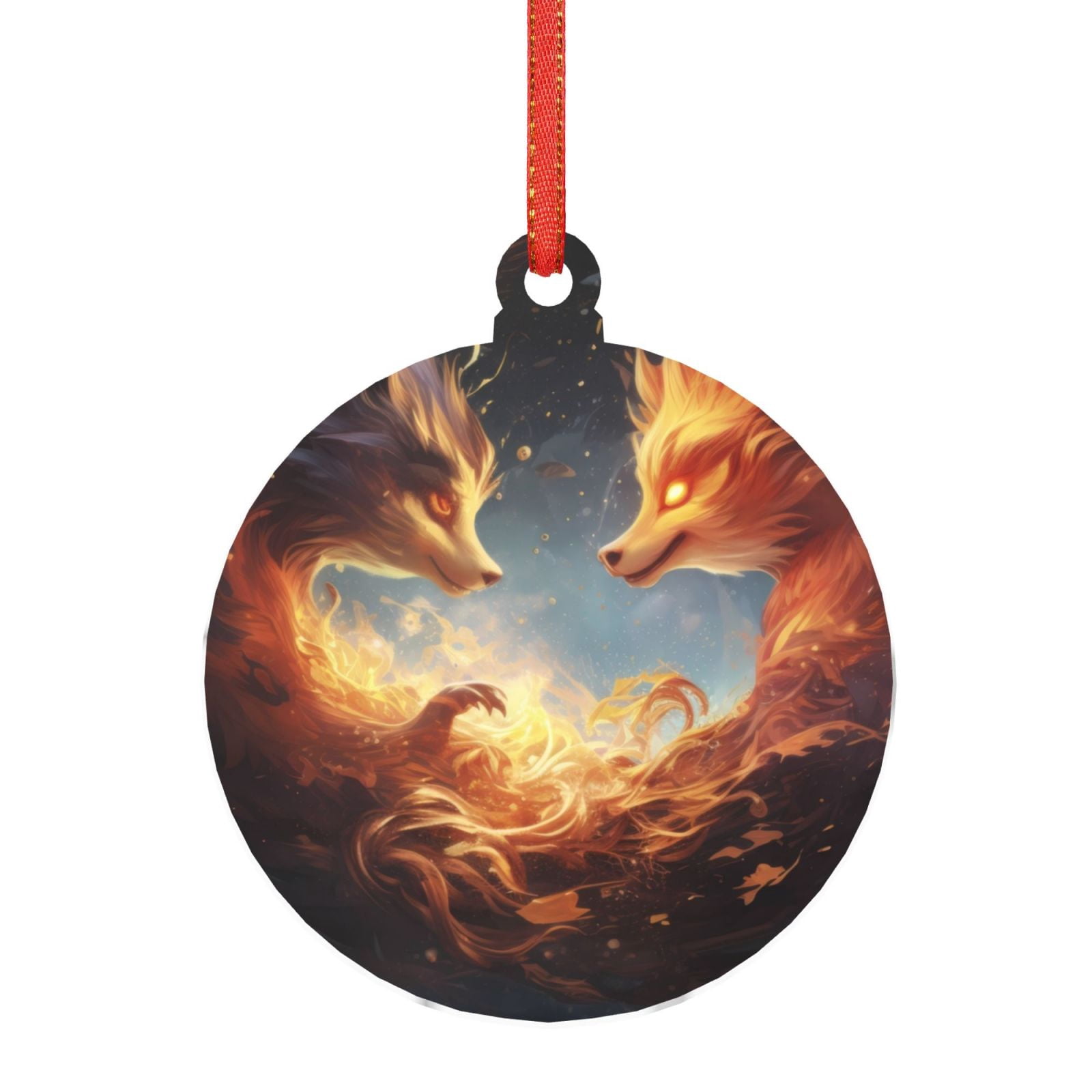 Junzan Red And Gray Flame Fox Pattern Christmas Ornaments,1 PCS ...