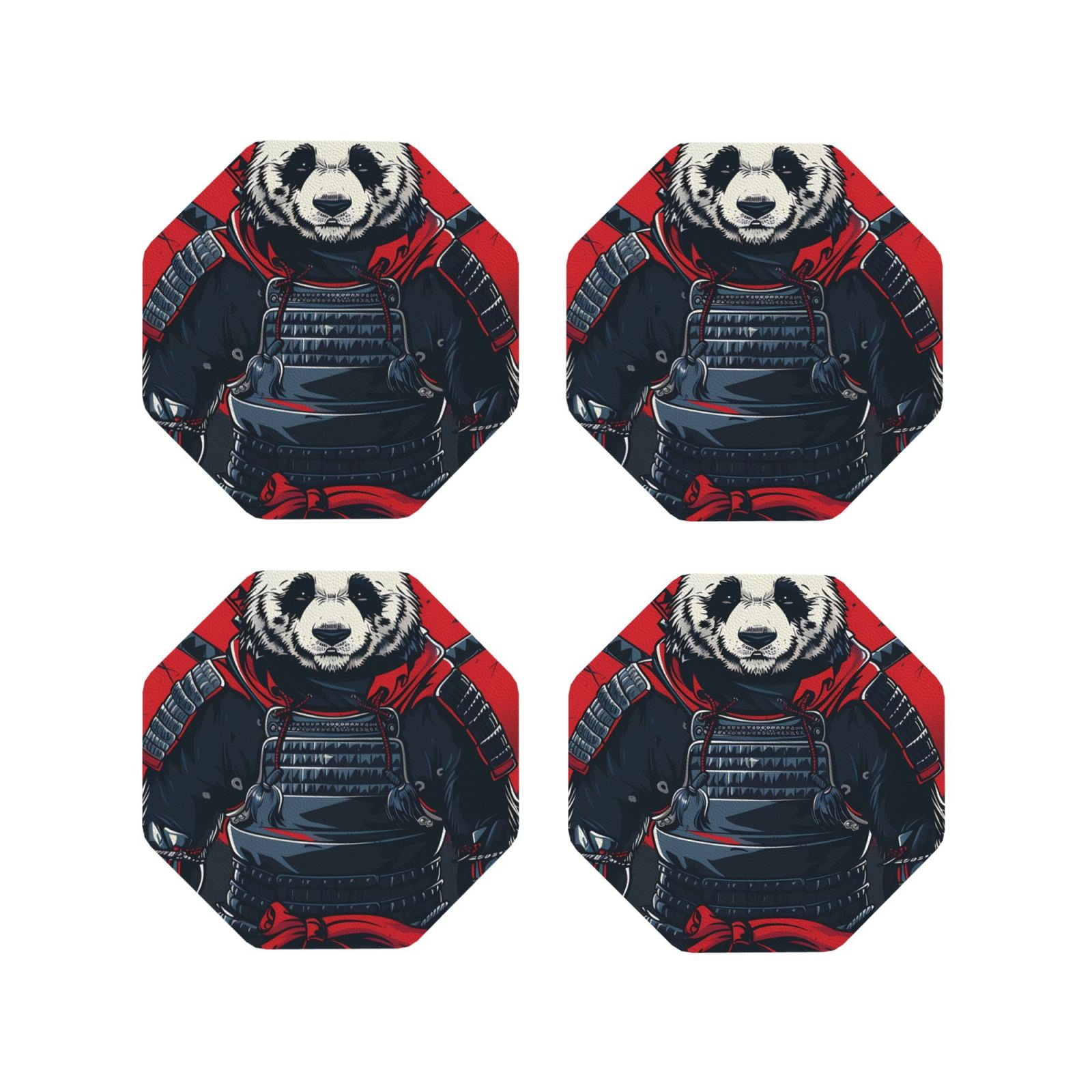 Junzan Red Black Eastern Panda Warrior Print Coasters for Drinks ...