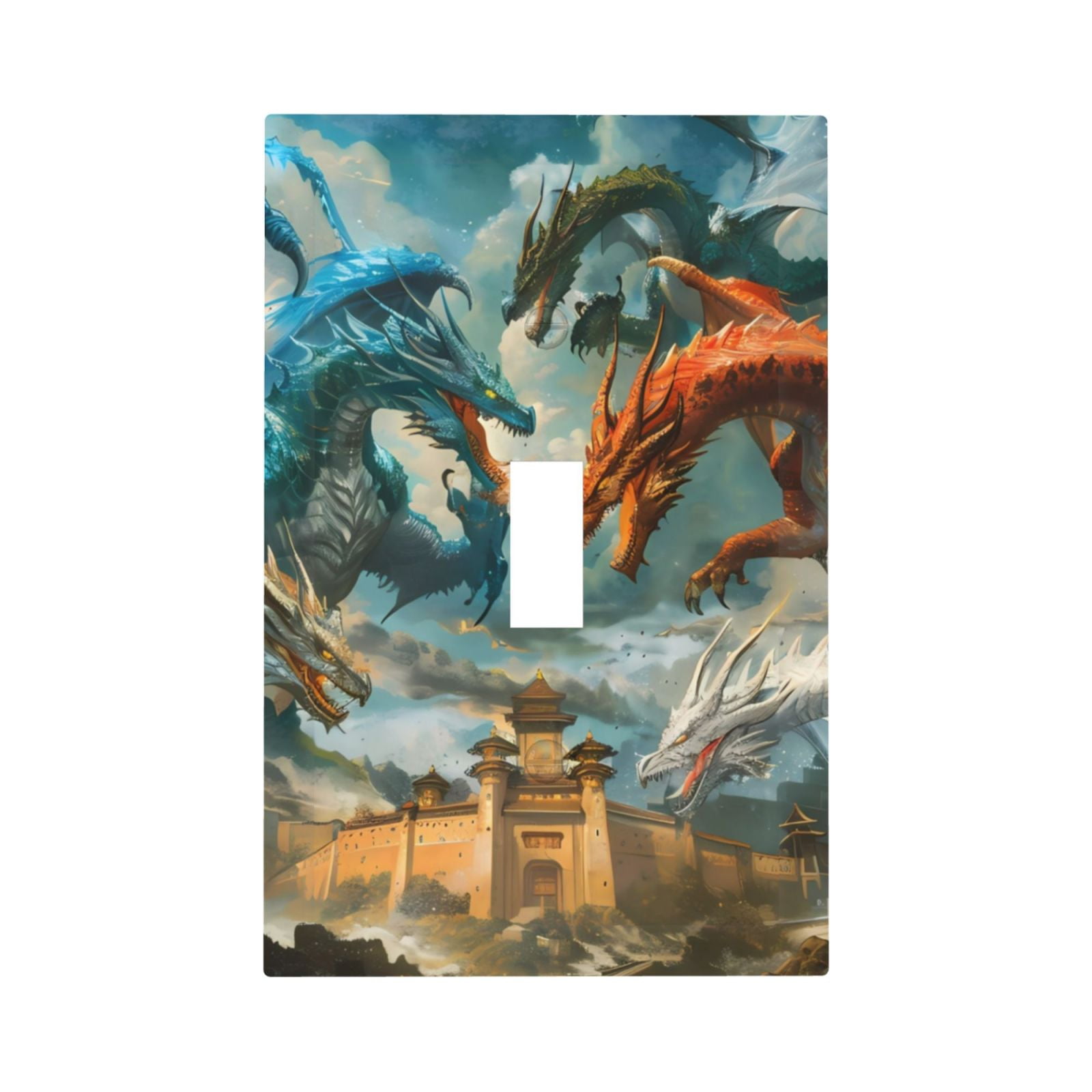 Junzan Red Blue Dragon Battle Epic for Electrical Outlet Covers, 5" x 3 ...